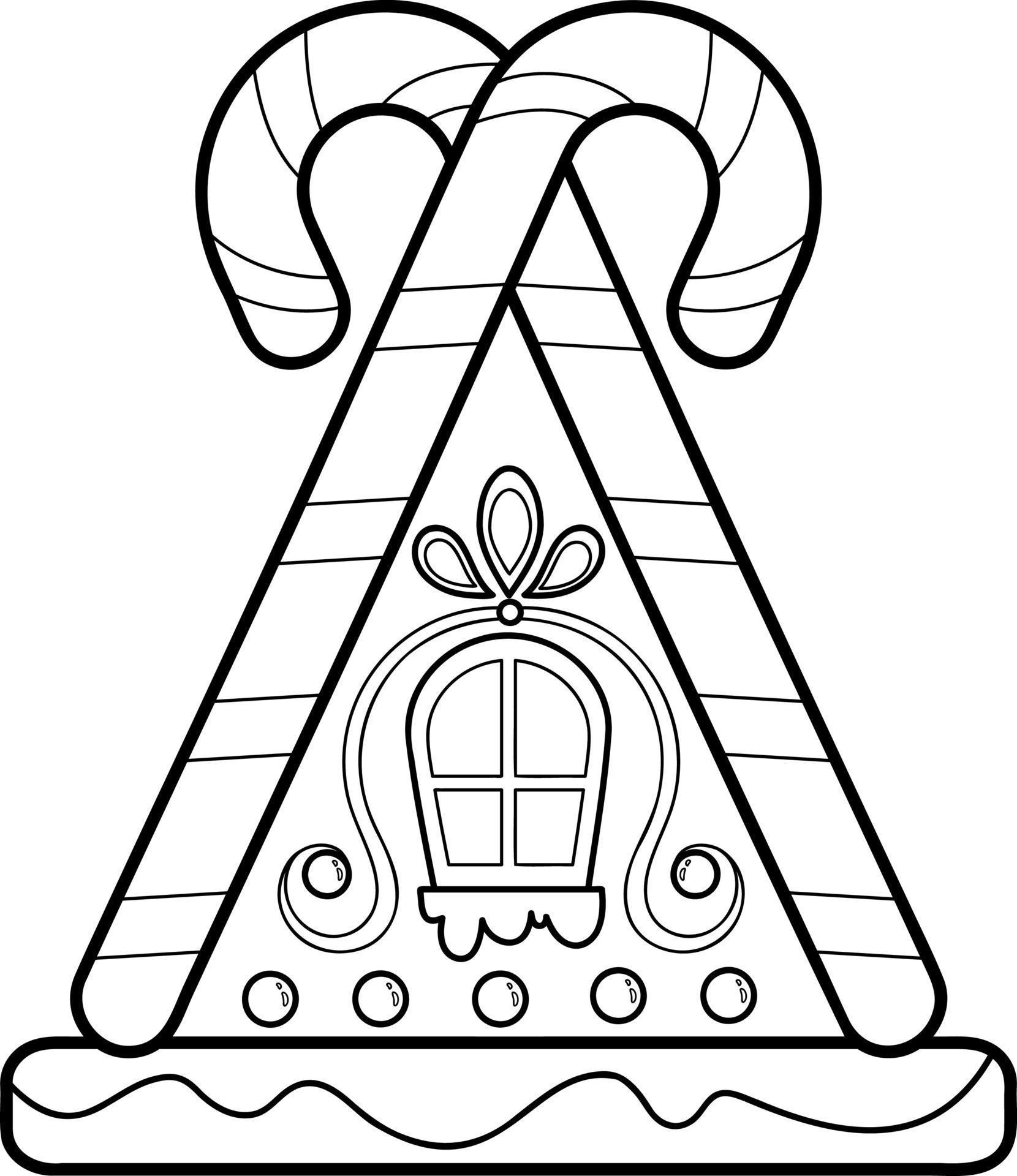 Christmas coloring book or page. Gingerbread house black and white ...