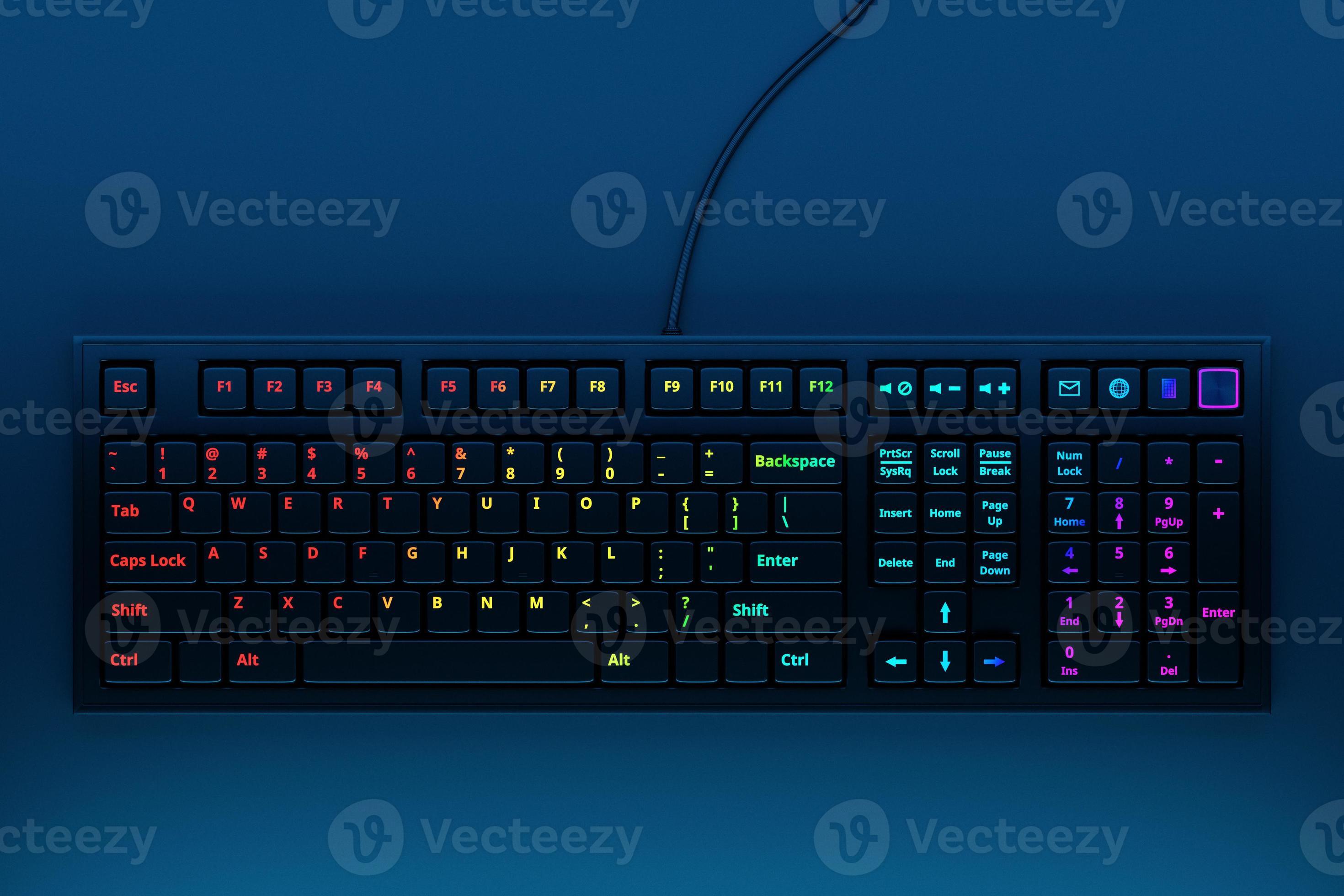 Computer RGB keyboard on black background. 3D rendering of streaming ...
