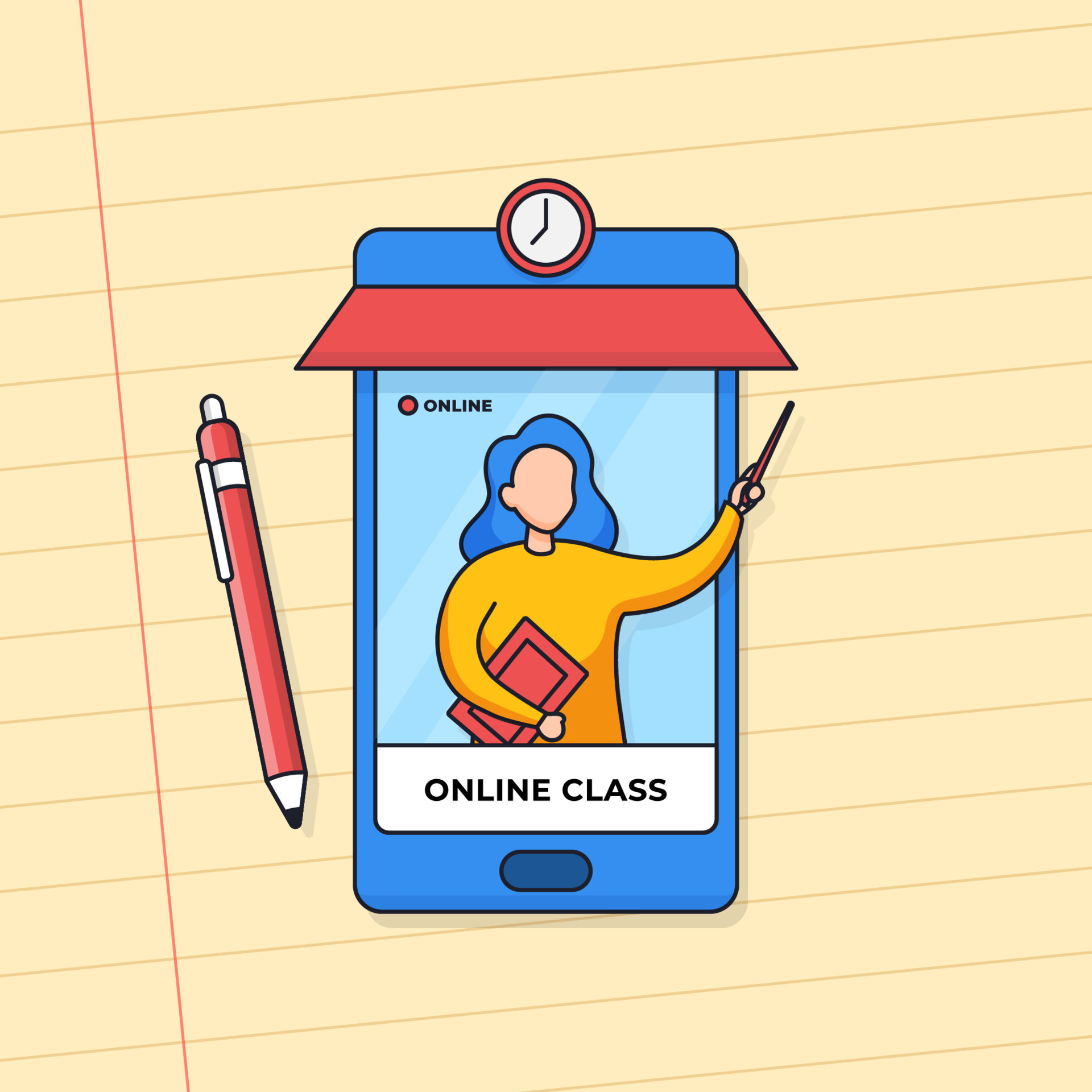 Teacher presenting lesson on smartphone screen for online class ...