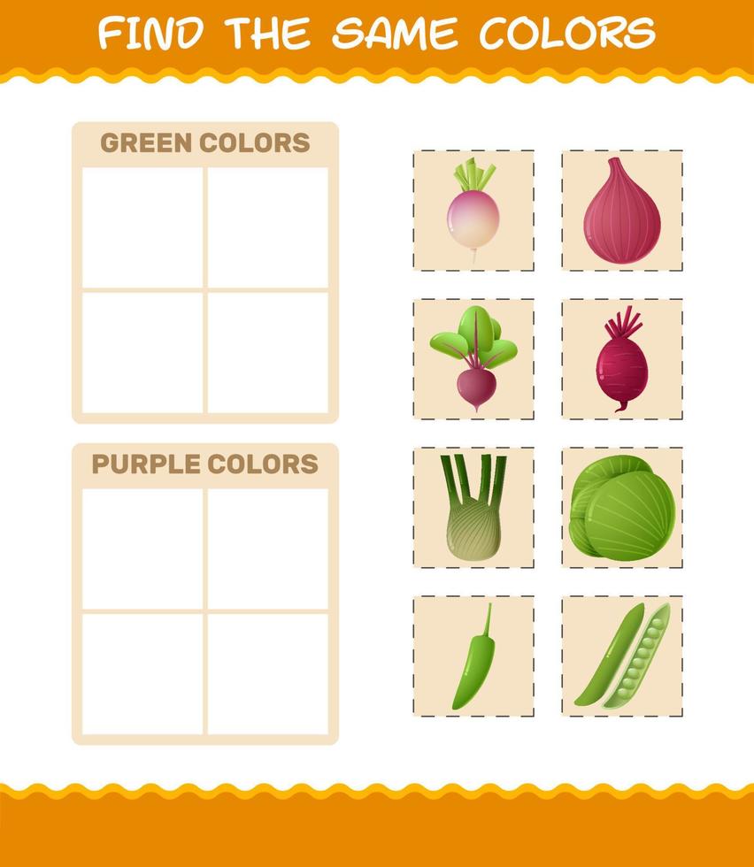 Find the same colors of vegetables. Searching and Matching game ...