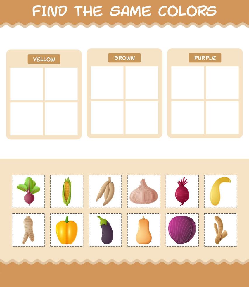 Find the same colors of vegetables. Searching and Matching game ...
