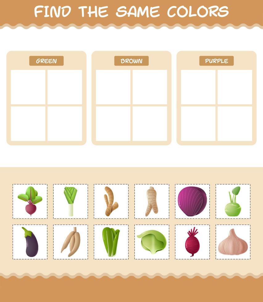 encontrar los mismos colores de las verduras. juego de búsqueda y ...