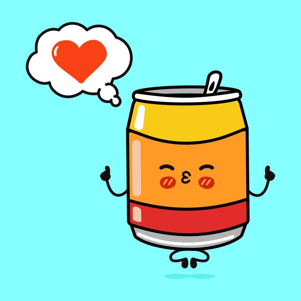 linda y divertida lata de refresco haciendo yoga con burbujas de habla ...