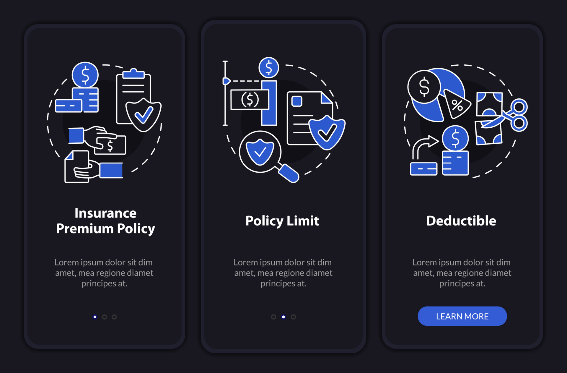 Insurance Components Night Mode Onboarding Mobile App Screen