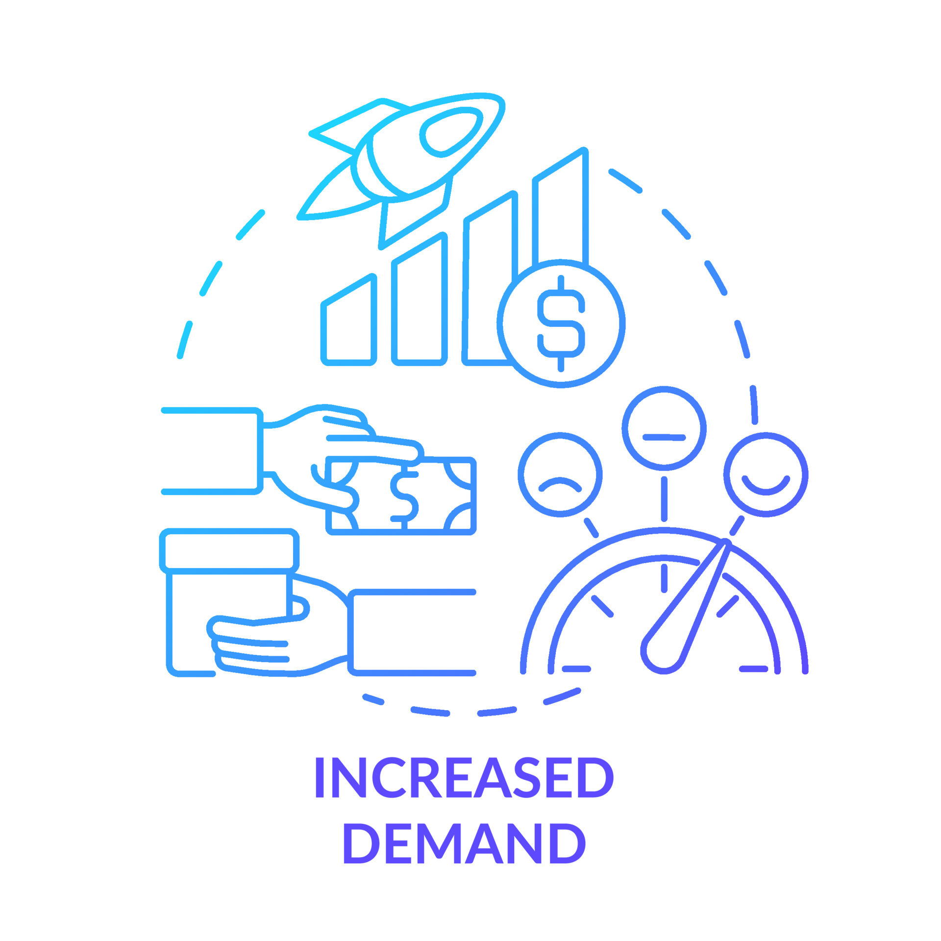Increased demand blue gradient concept icon. Business companies service ...