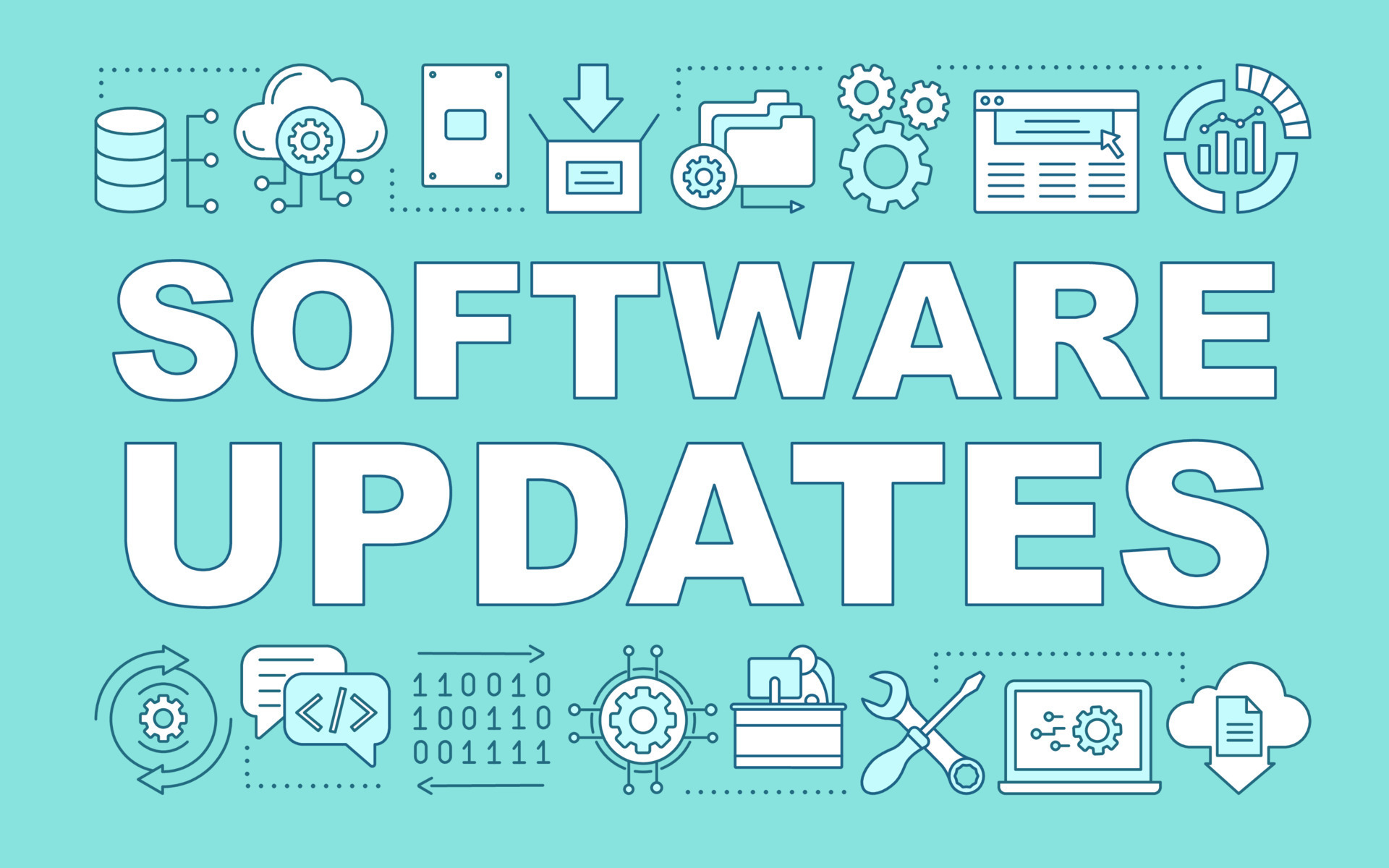 Software updates word concepts banner. Computer programs. CRM system ...