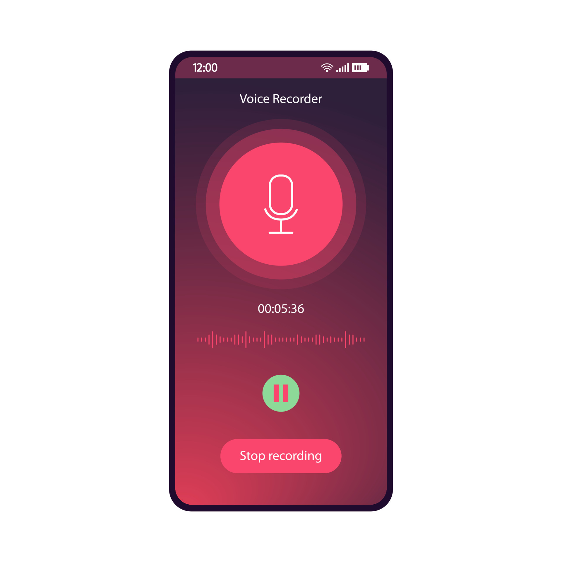 Voice Recorder App Smartphone Interface Vector Template Sound Rec