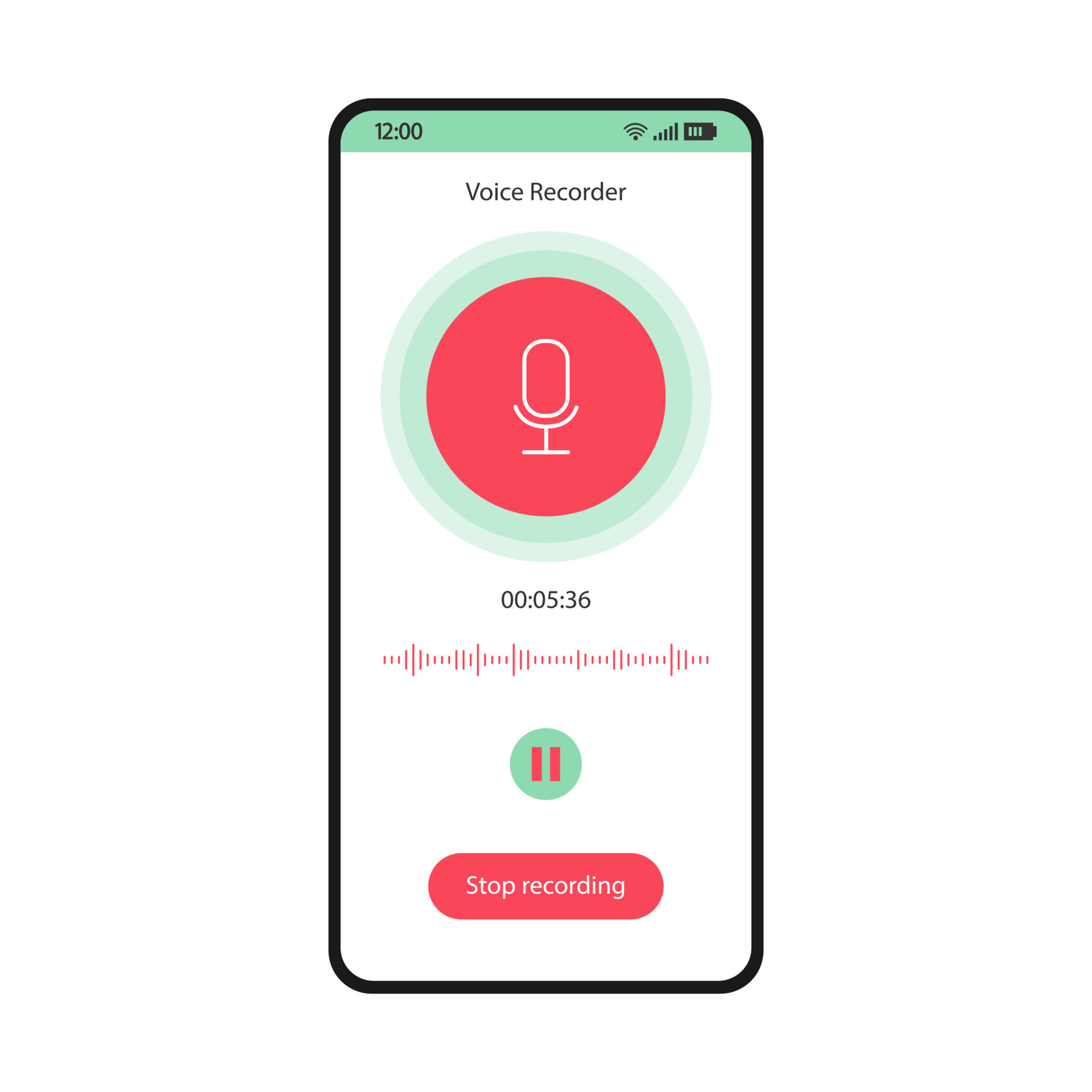Voice recorder app smartphone interface vector template. Mobile utility ... Voice recorder app smartphone interface vector template. Mobile utility ...