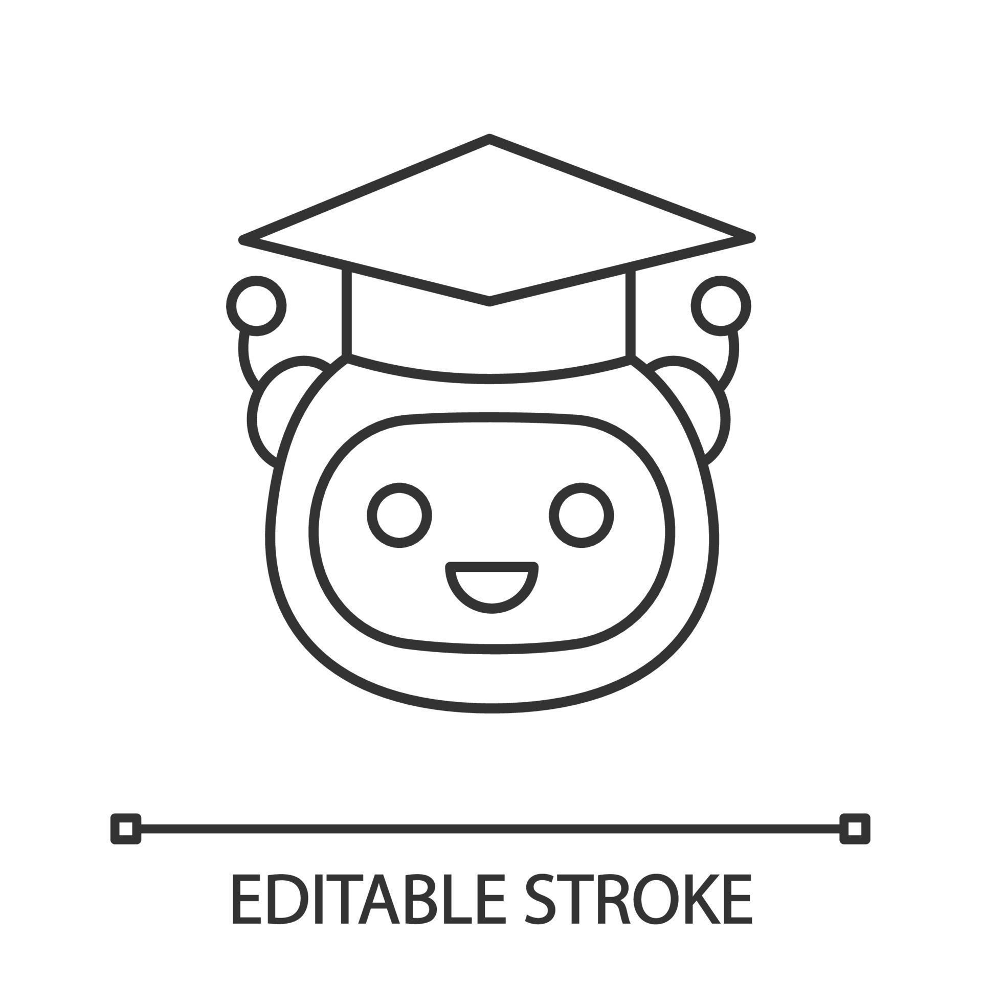 Machine learning linear icon. Artificial intelligence. Thin line illustration. Teacher bot ...