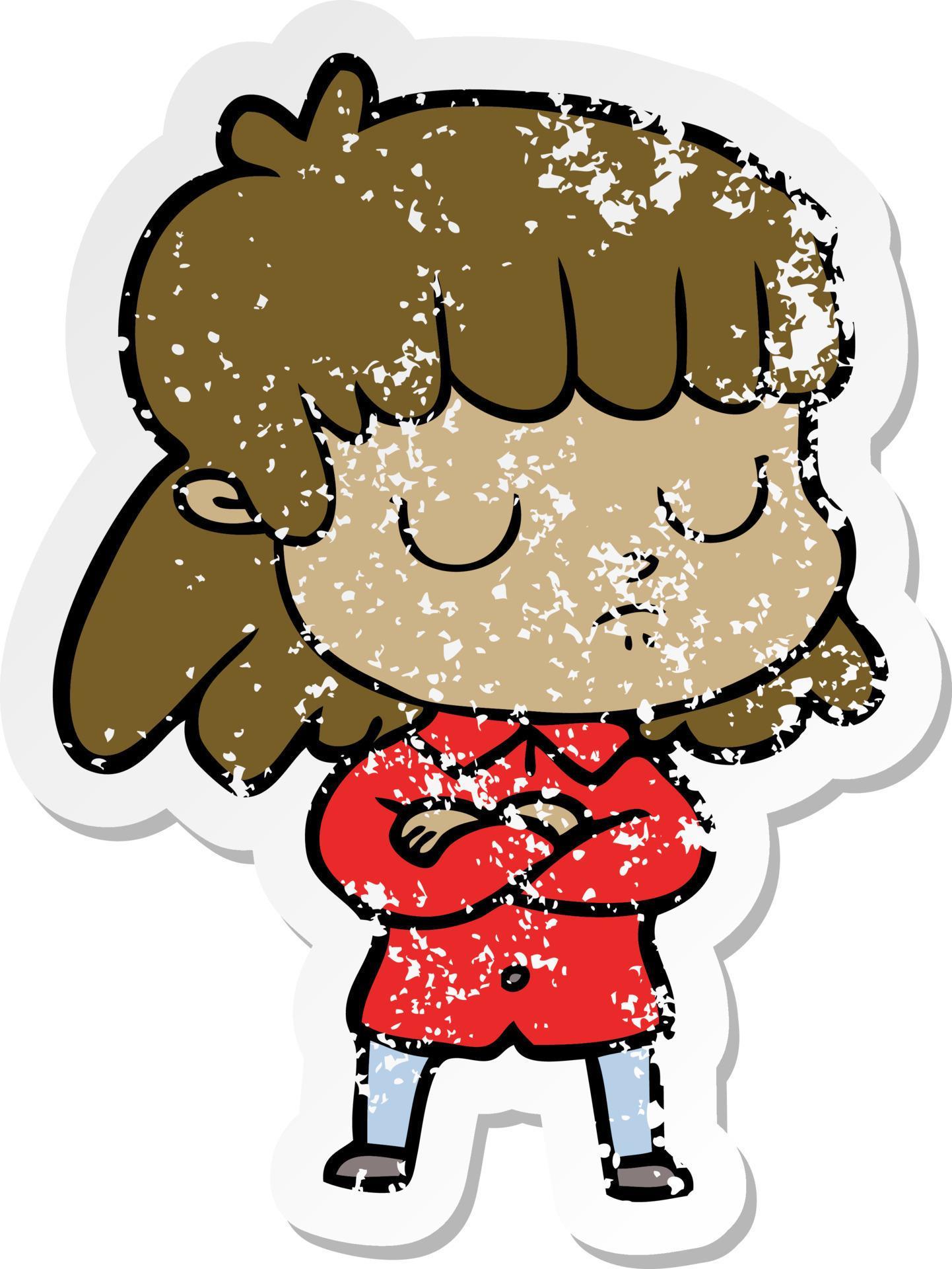 distressed sticker of a cartoon indifferent woman folding arms 8746429 ...