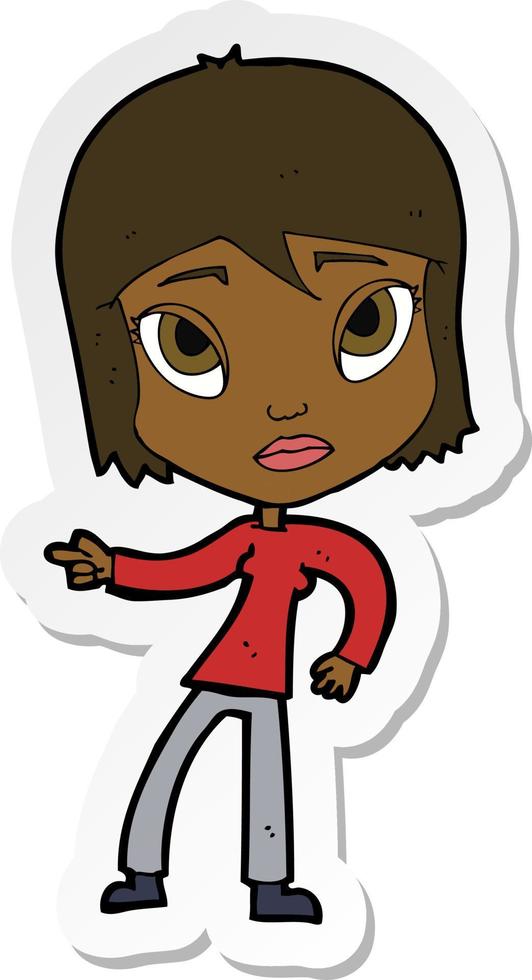 sticker of a cartoon pointing woman 8747548 Vector Art at Vecteezy