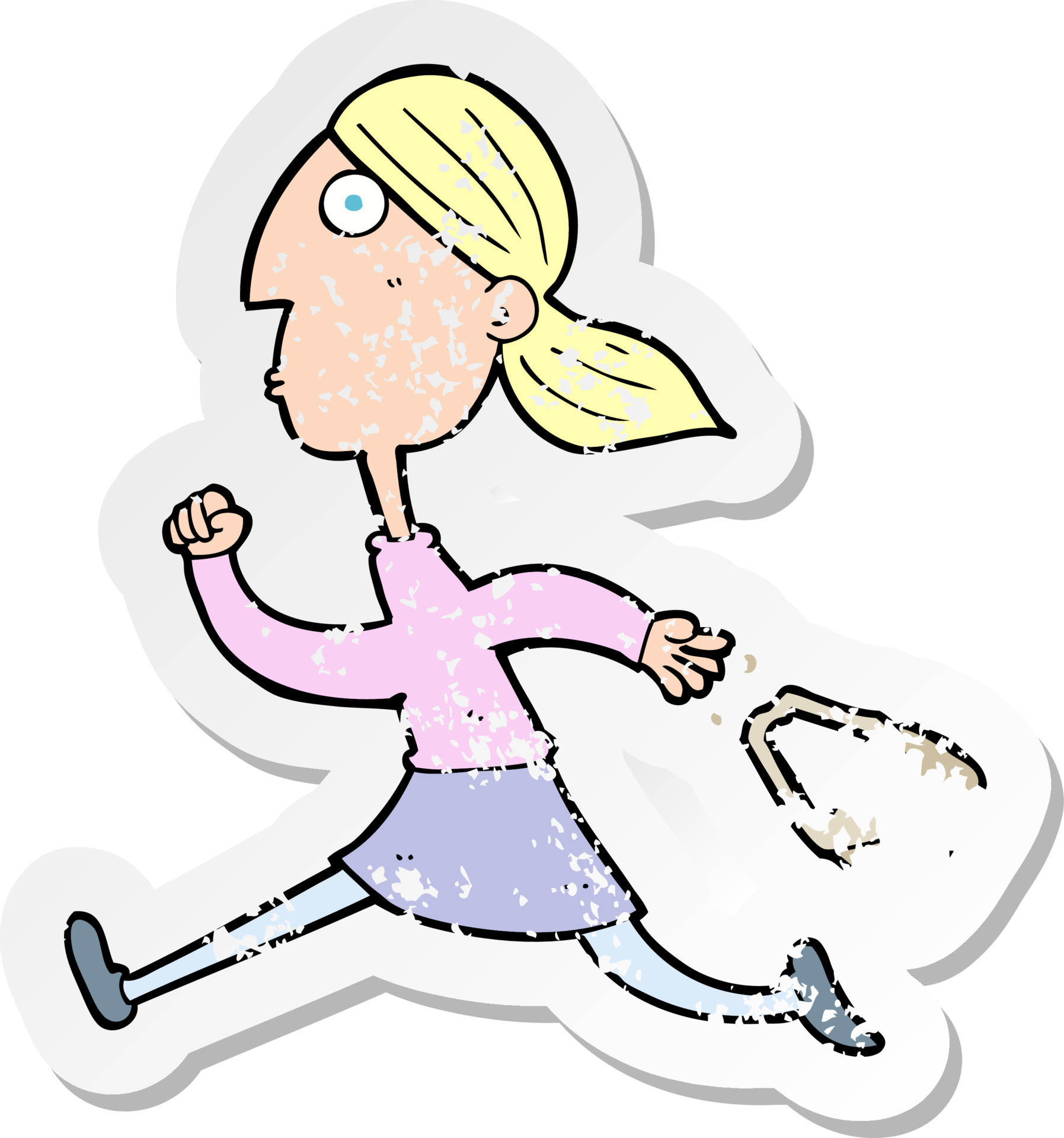 retro distressed sticker of a cartoon running woman stressed 8747805 ...