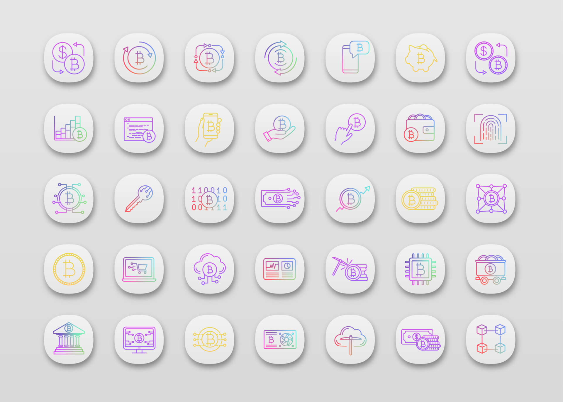 Bitcoin Cryptocurrency App Icons Set Digital Money Crypto Currency Mining Business Bitcoin
