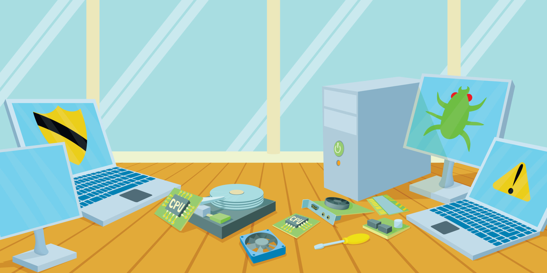 Computers repair horizontal banner, cartoon style 8772267 Vector Art at ...