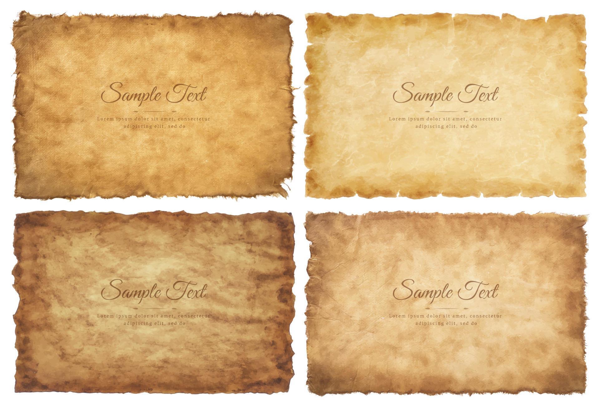 Vector collection set old parchment paper sheet vintage aged or texture ...