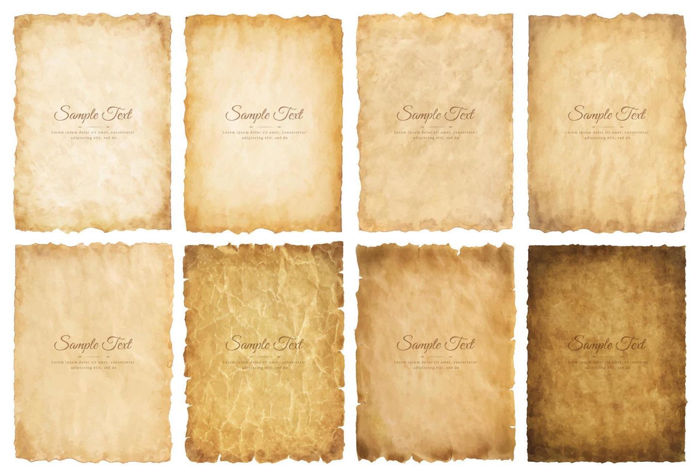 Vector collection set old parchment paper sheet vintage aged or texture ...