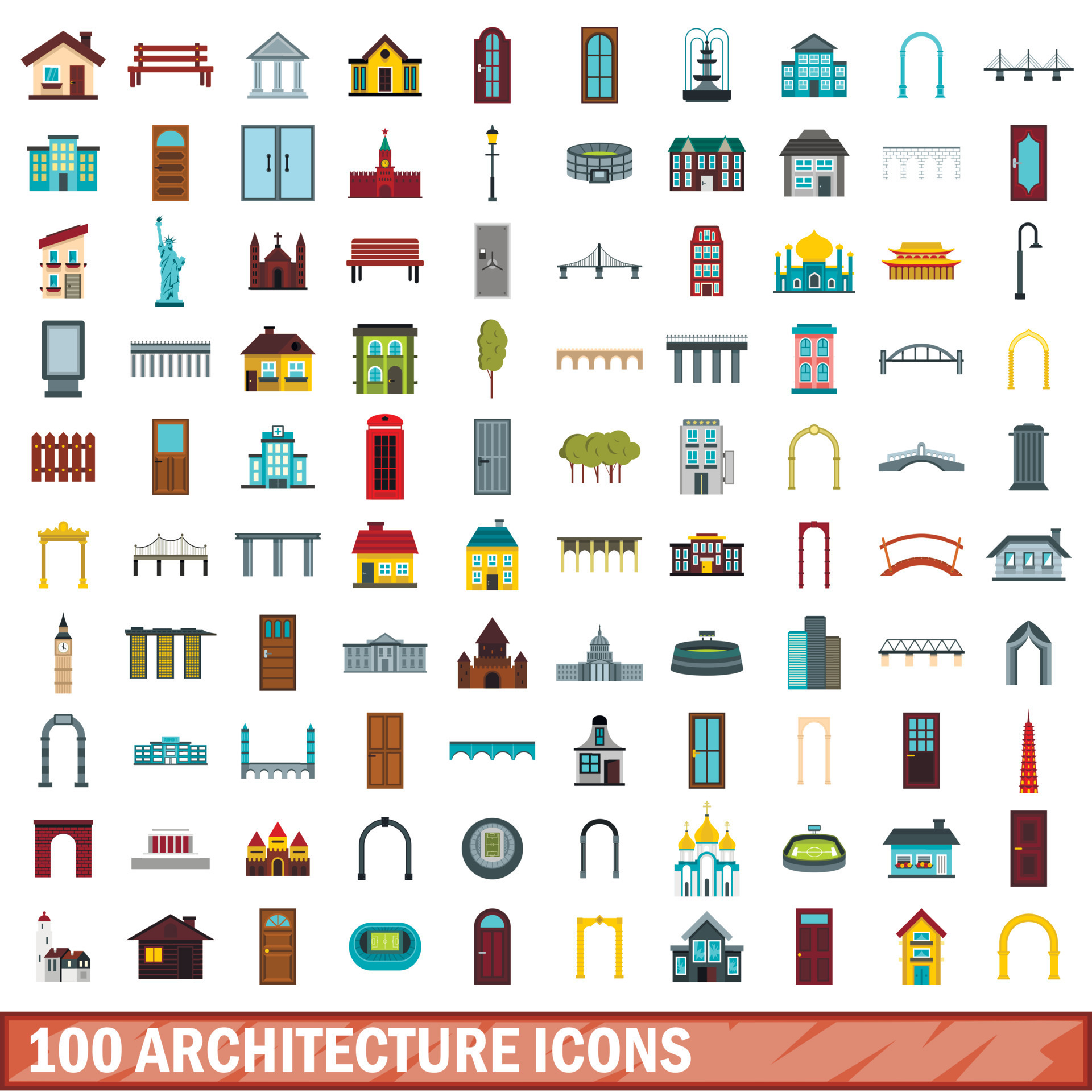 100 architecture icons set, flat style 8775556 Vector Art at Vecteezy