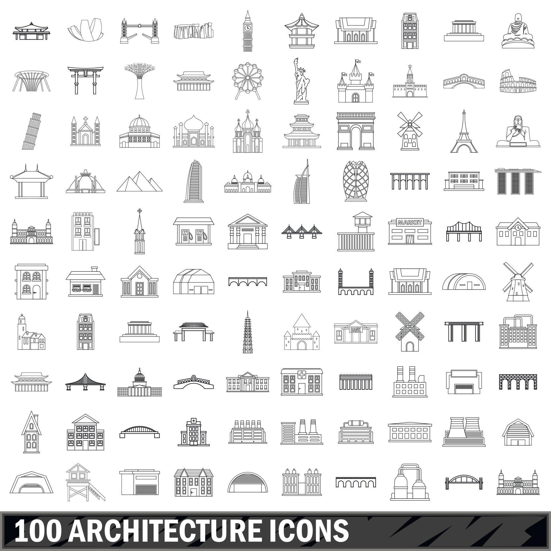 100 architecture icons set, outline style 8775567 Vector Art at Vecteezy