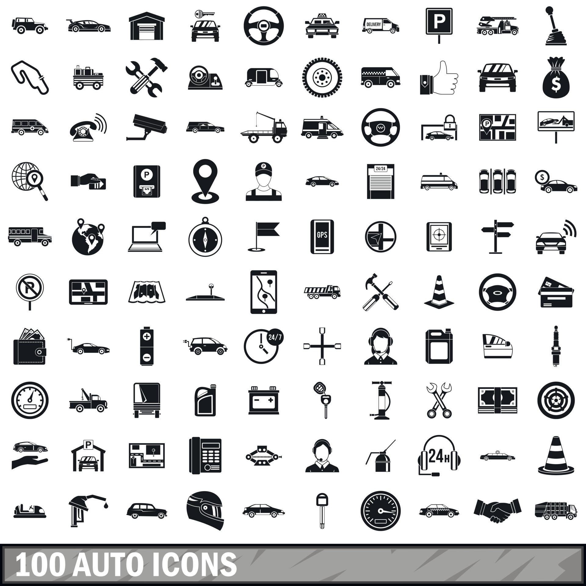 100 auto icons set, simple style 8775617 Vector Art at Vecteezy
