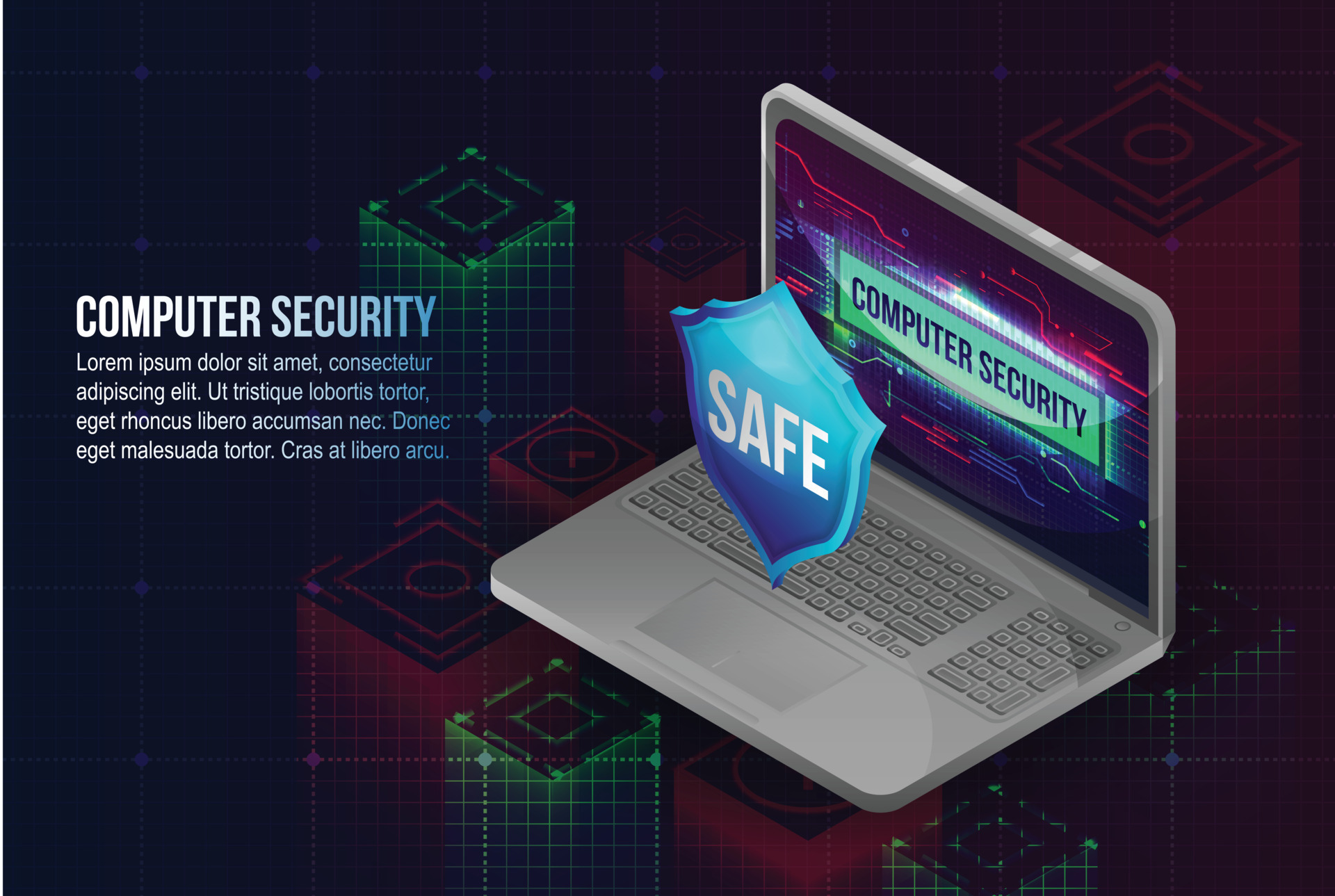 Computer security concept background, isometric style 8776972 Vector ...