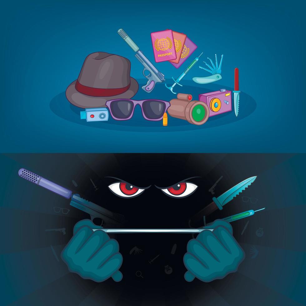 Spy Banner Set Horizontal Cartoon Style 8778504 Vector Art At Vecteezy