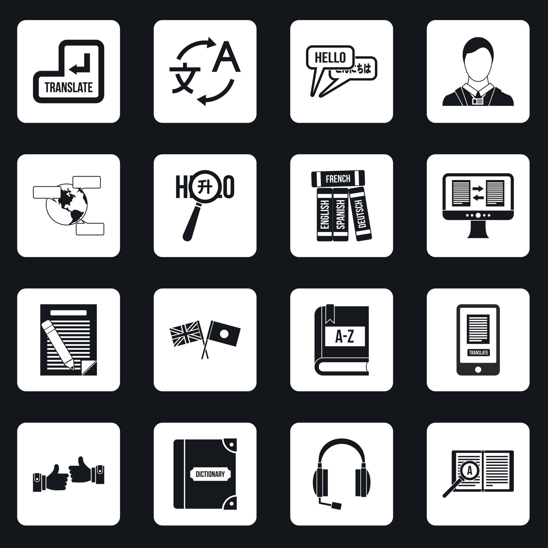 Learning foreign languages icons set squares 8778587 Vector Art at Vecteezy Learning foreign languages icons set squares 8778587 Vector Art at Vecteezy