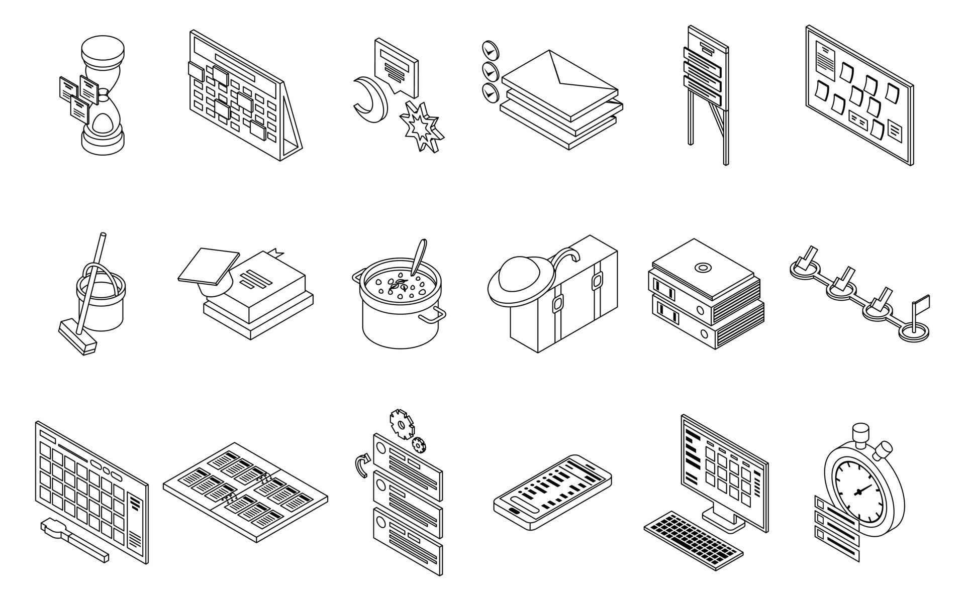 Task schedule icons set vector outline 8784144 Vector Art at Vecteezy