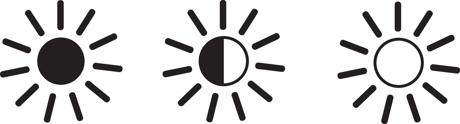 Brightness control icons set. Brightness icons with varying levels on ... Brightness control icons set. Brightness icons with varying levels on ...