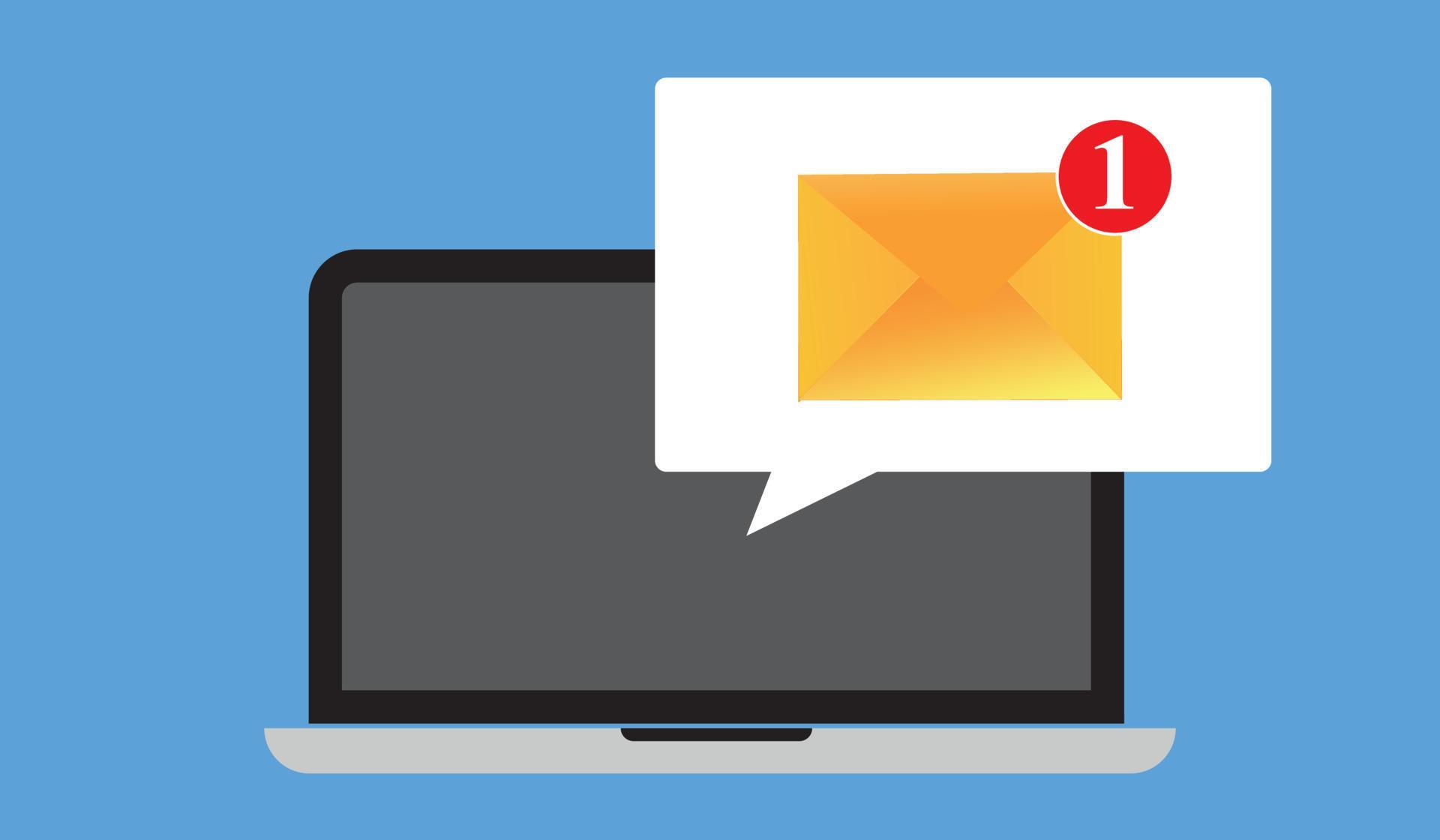 Laptop with envelope on screen. New email on the laptop screen. Email ...