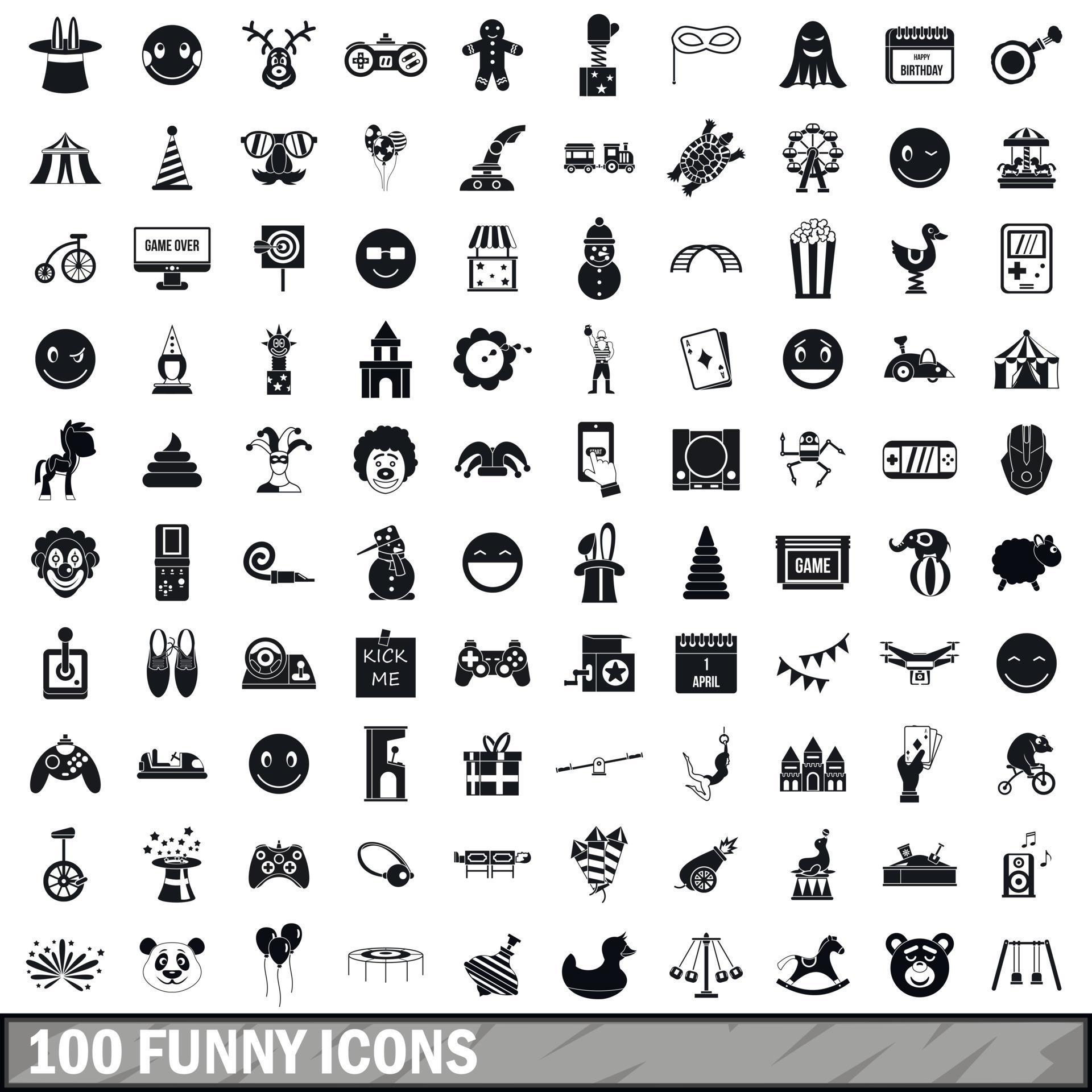 100 funny icons set, simple style 8790704 Vector Art at Vecteezy 100 funny icons set, simple style 8790704 Vector Art at Vecteezy