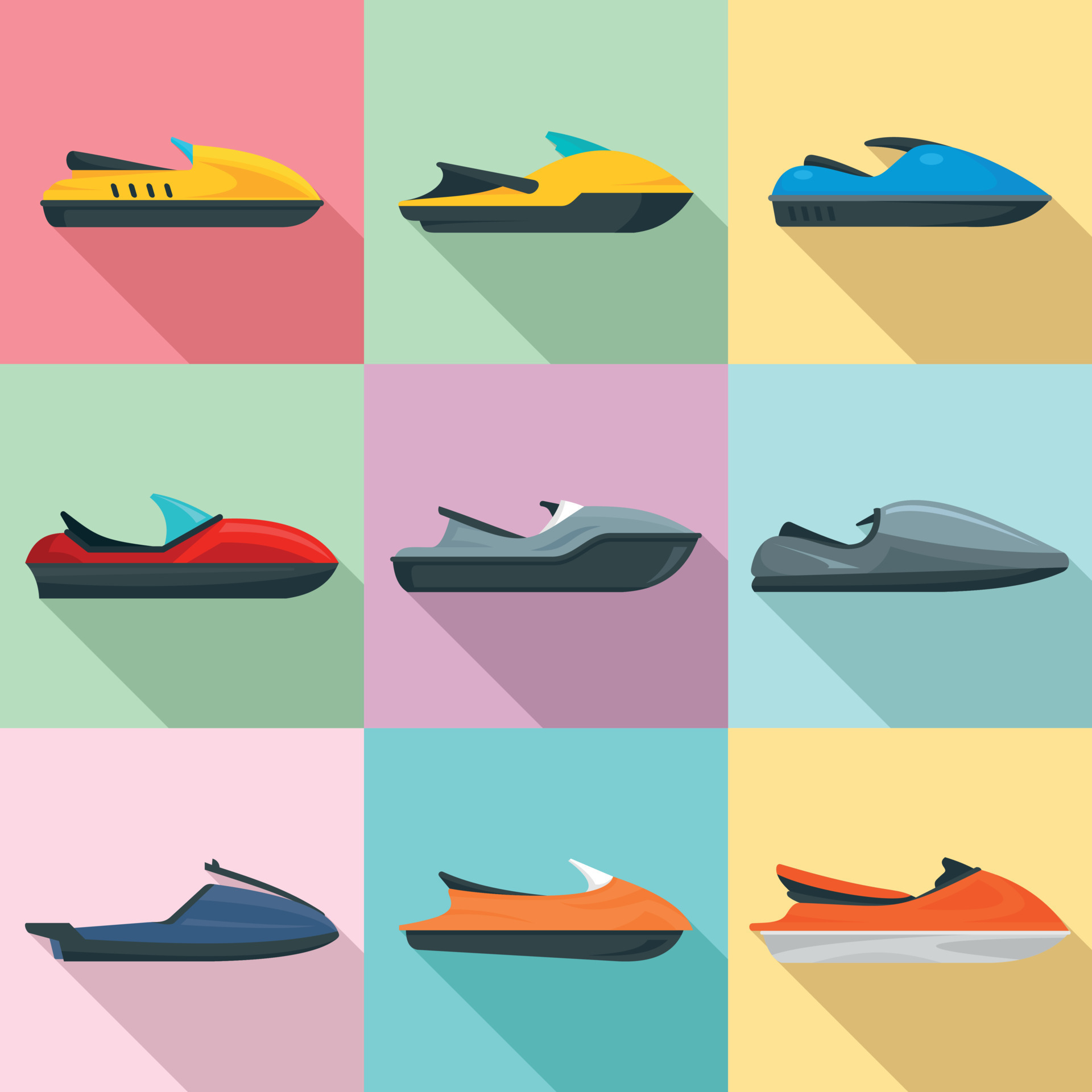 Jet ski icons set, flat style 8792377 Vector Art at Vecteezy