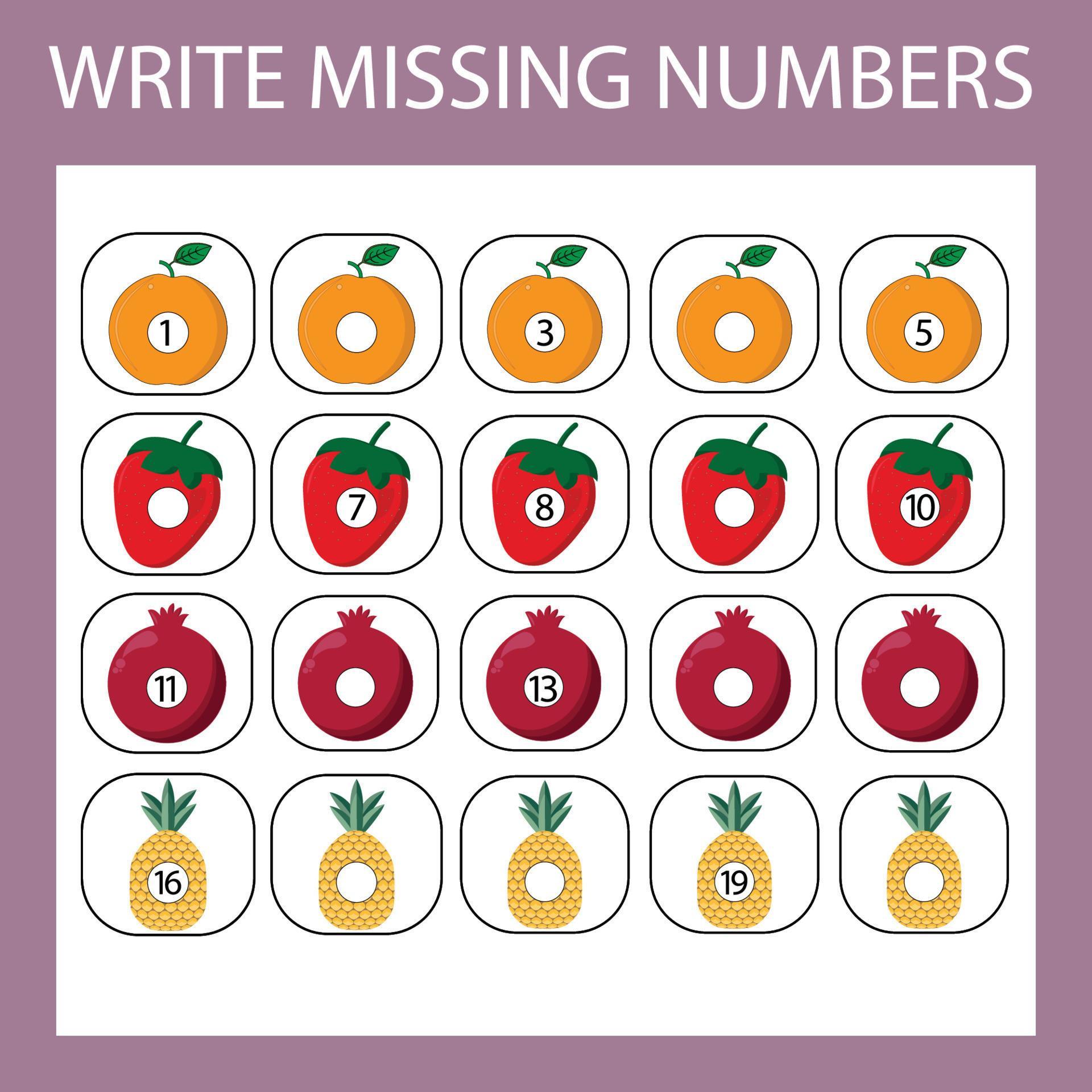 The task is to write in the lost numbers from 1 to 20. Educational ...