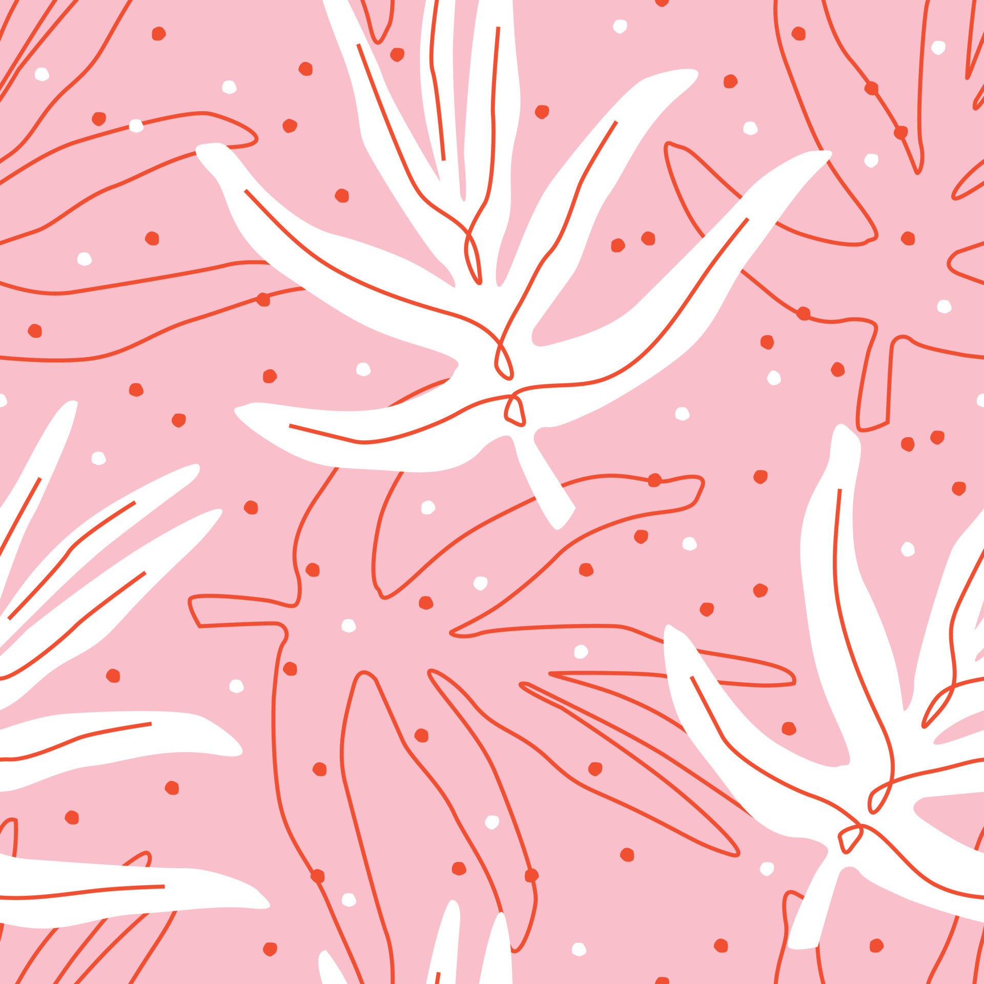 Floral Seamless Pattern With Hand Drawn Ornament Abstract Background With Silhouette And