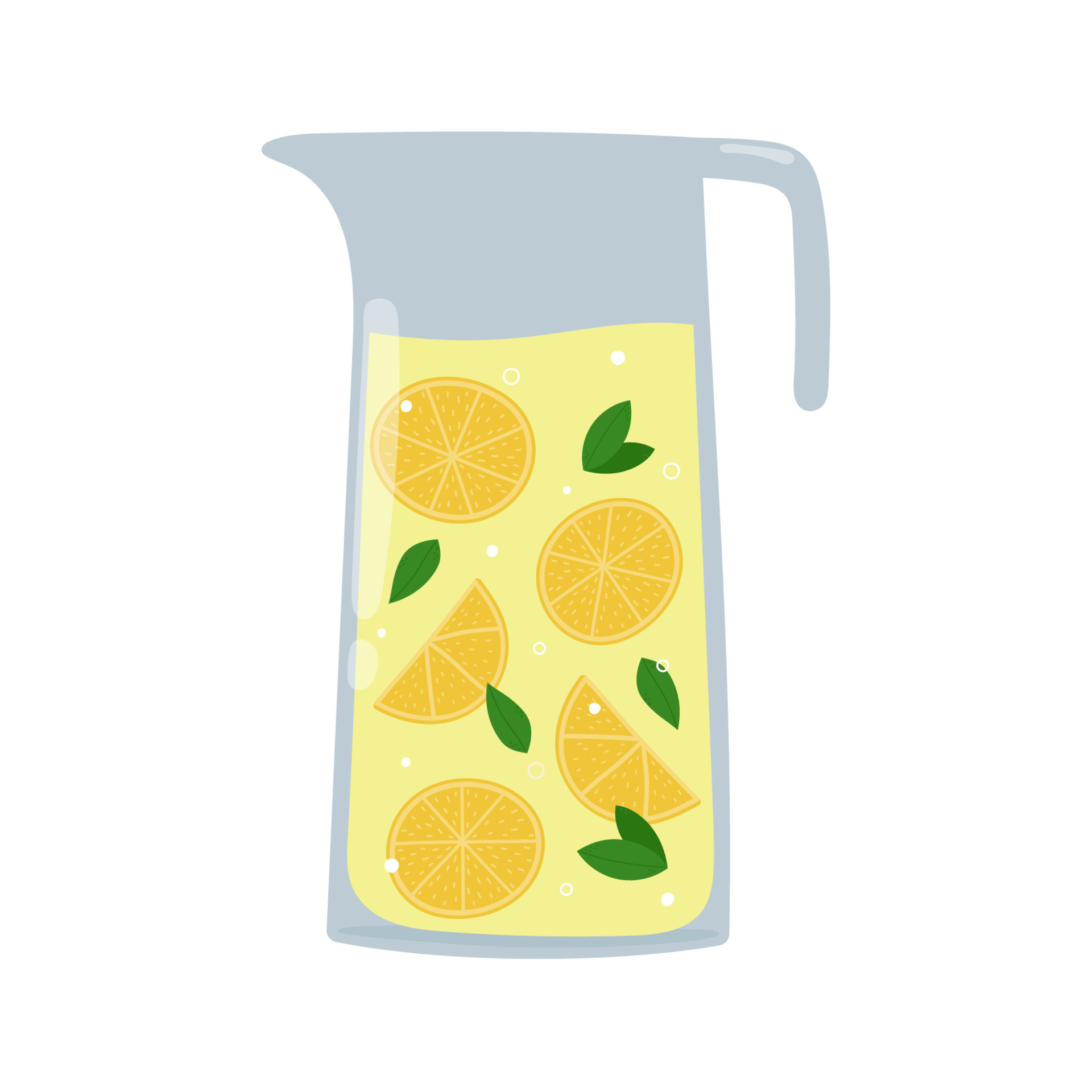 Lemonade In Glass Jug Cartoon Summer Drink With Lemon And Mint Leaves Isolated Vector