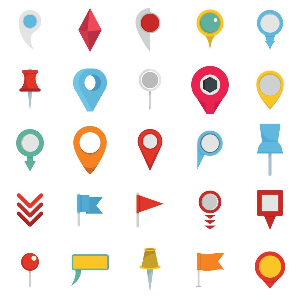 Map pointer icons set, flat style 8808412 Vector Art at Vecteezy