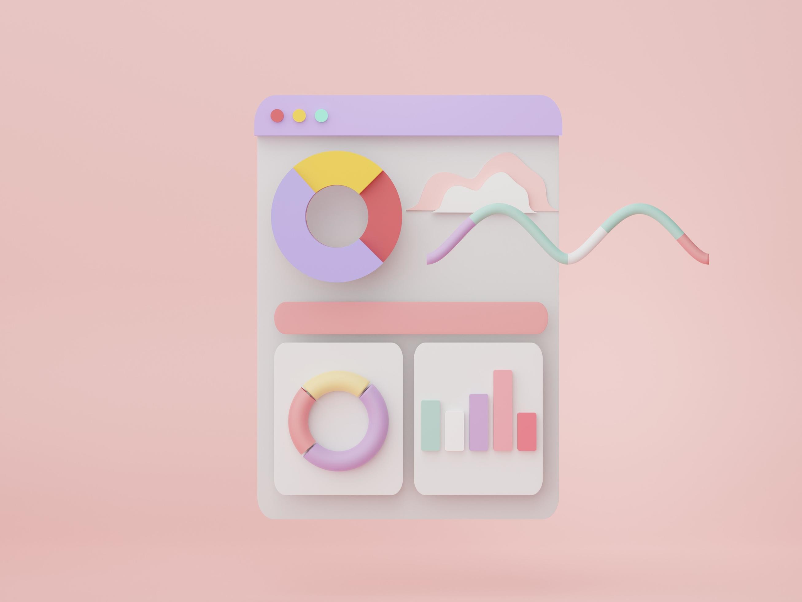 3d render SEO data an analytics. User interface for web banner and mock up. Business graph chart ...