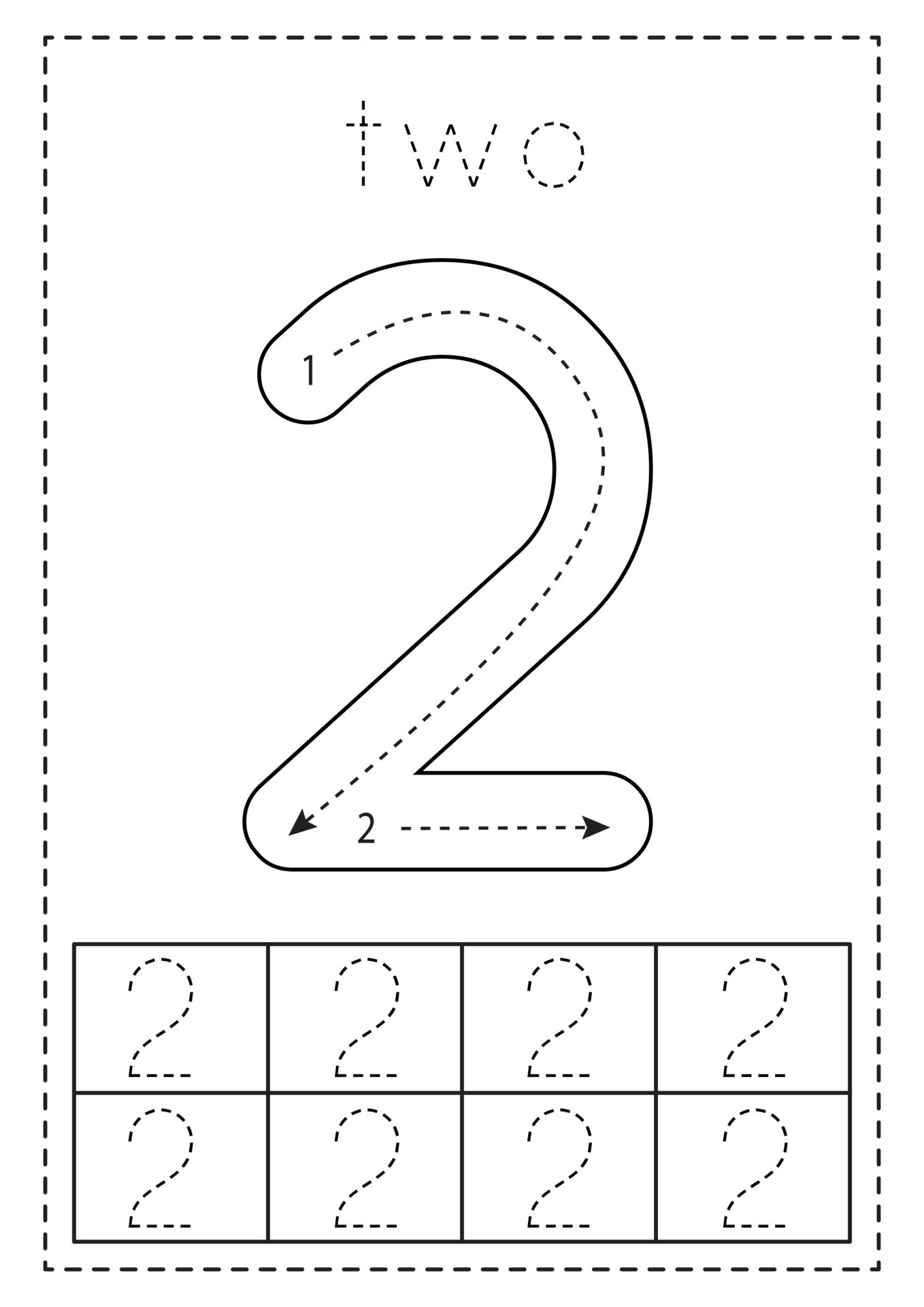 Tracing number two. Preschool worksheet. Black and white. 8813547 ... Tracing number two. Preschool worksheet. Black and white. 8813547 ...