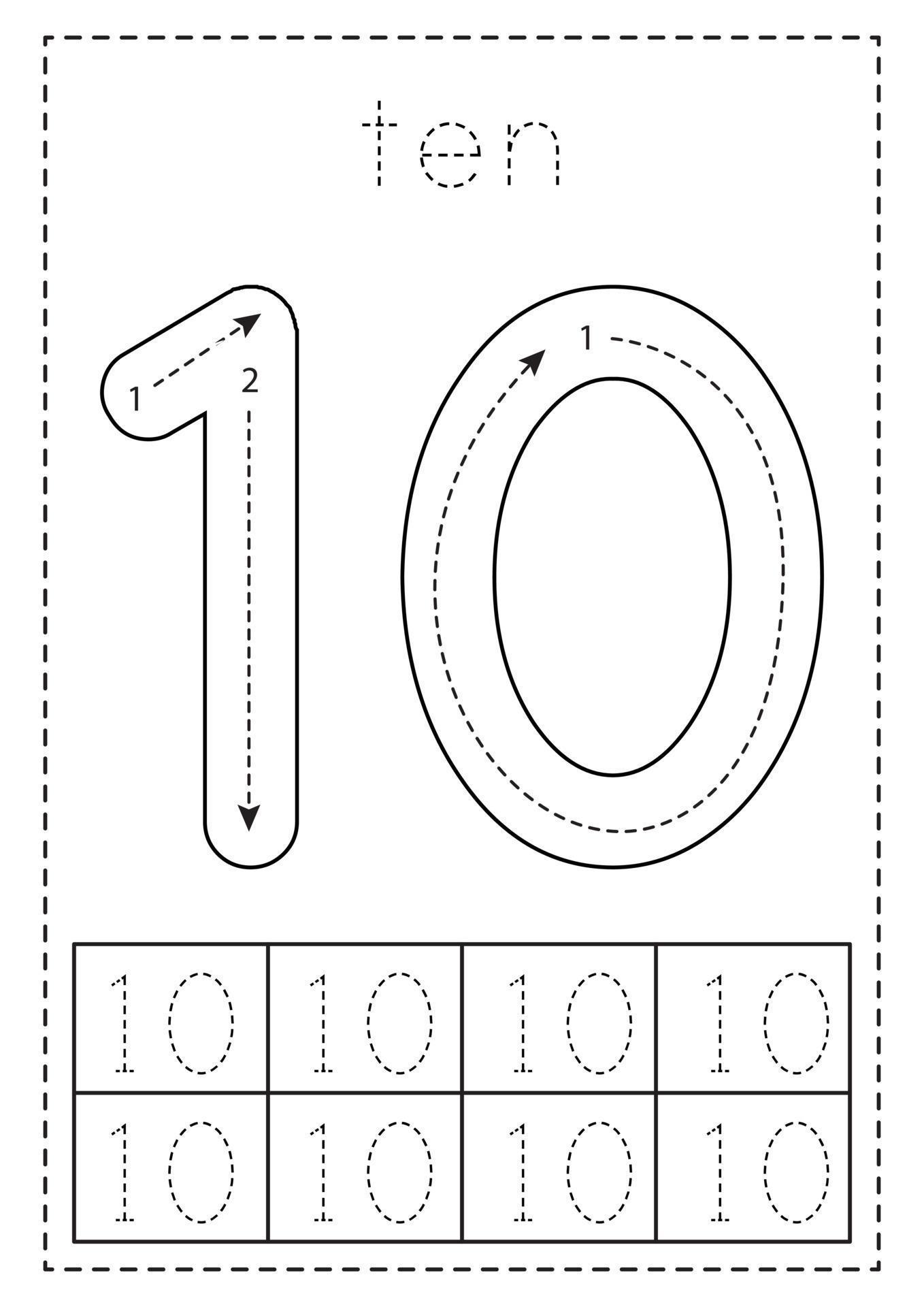Tracing number ten. Preschool worksheet. Black and white. 8813595 ... Tracing number ten. Preschool worksheet. Black and white. 8813595 ...