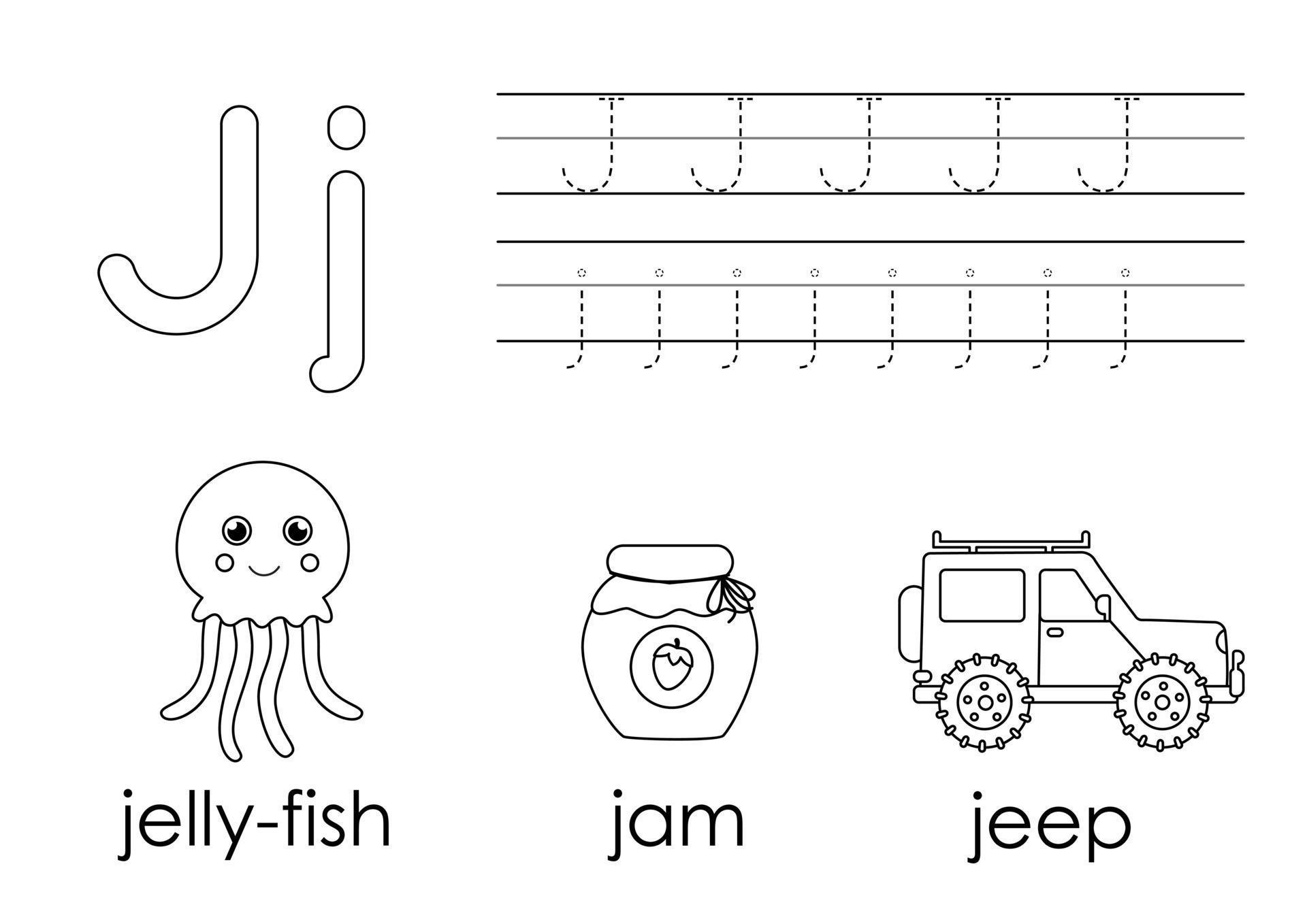 Learning English alphabet for kids. Letter J. Coloring book. 8813621 Vector Art at Vecteezy