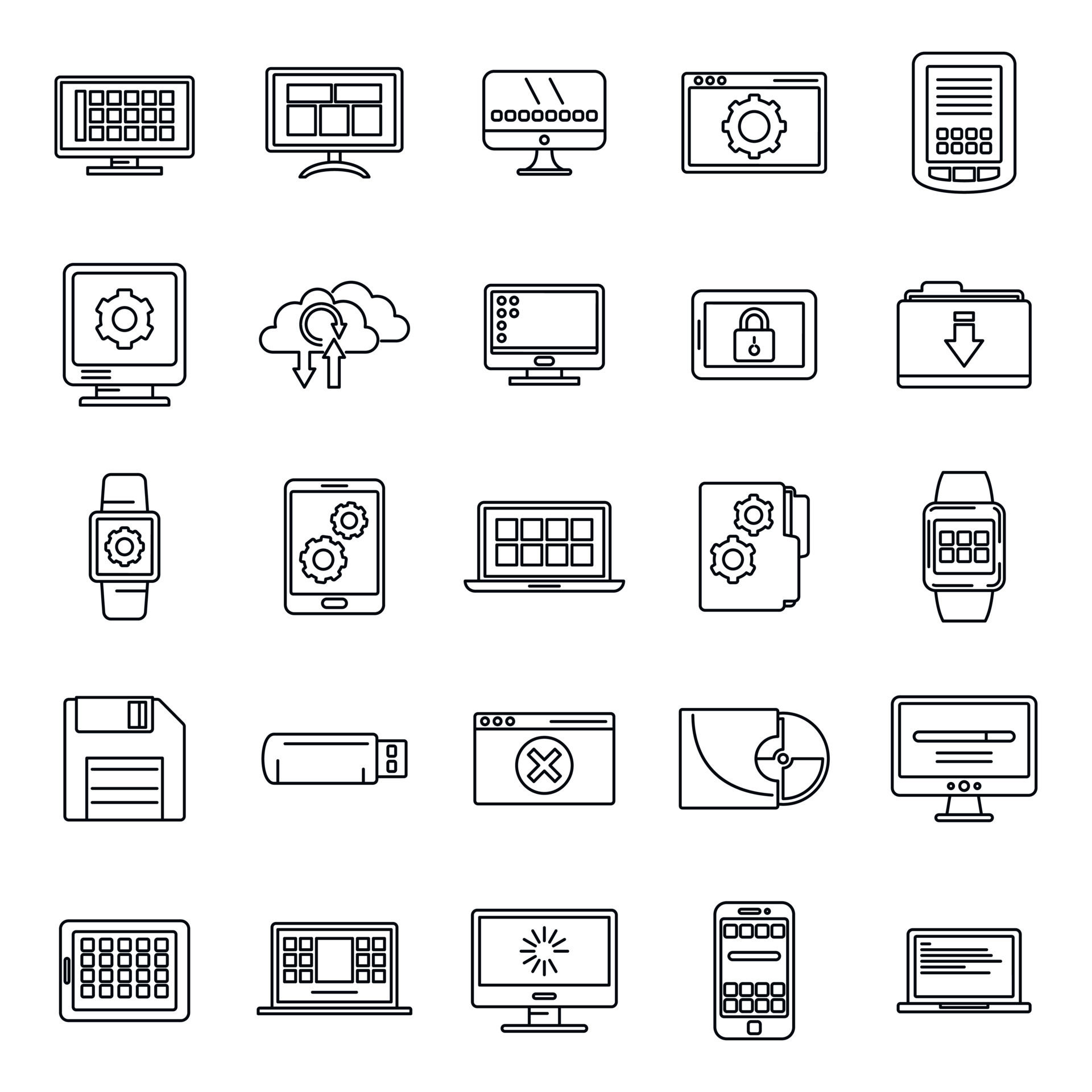 Software Operating System Icons Set Outline Style 8813653 Vector Art At Vecteezy