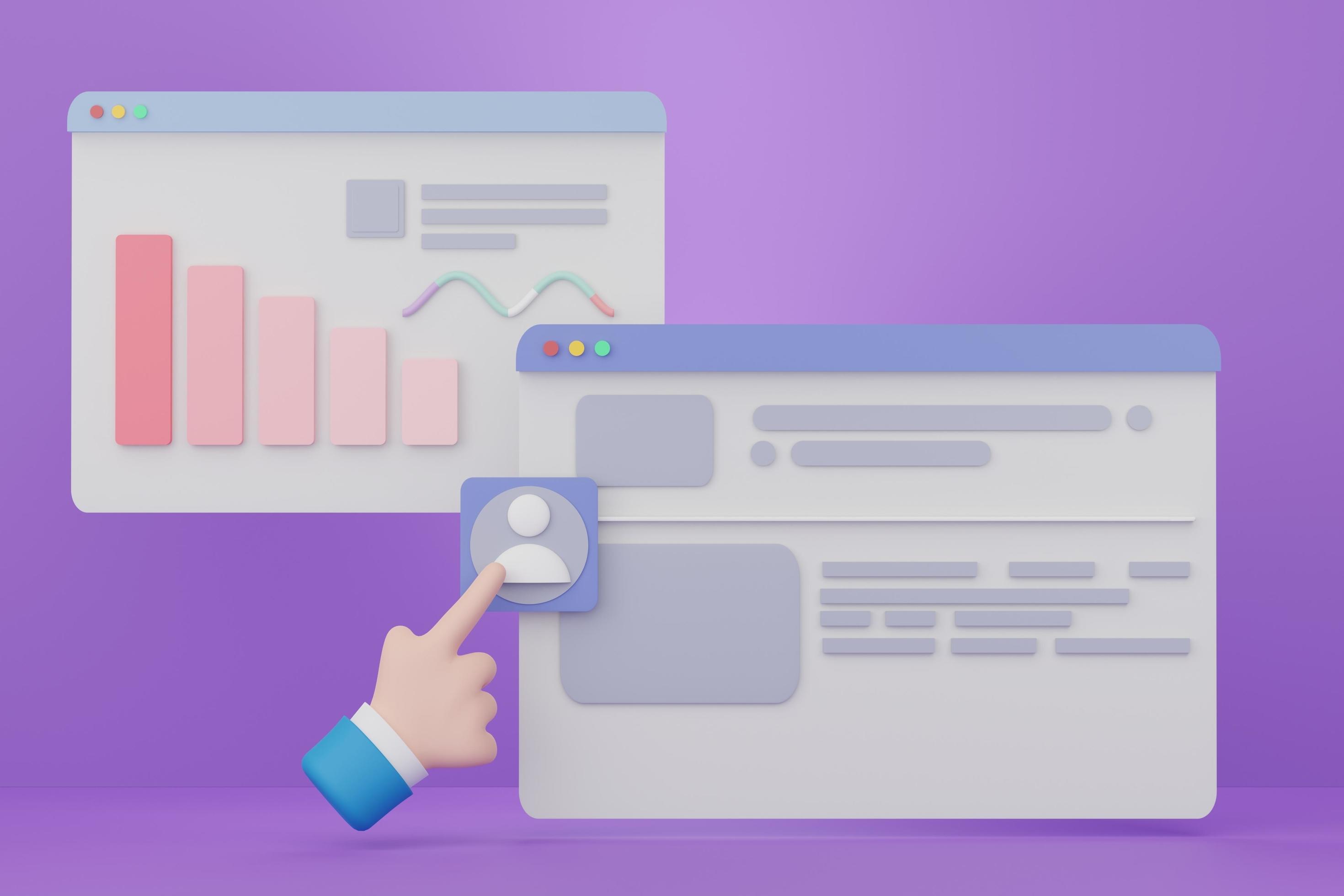 3d render SEO data an analytics. User interface for web banner and mock up. Business graph chart ...