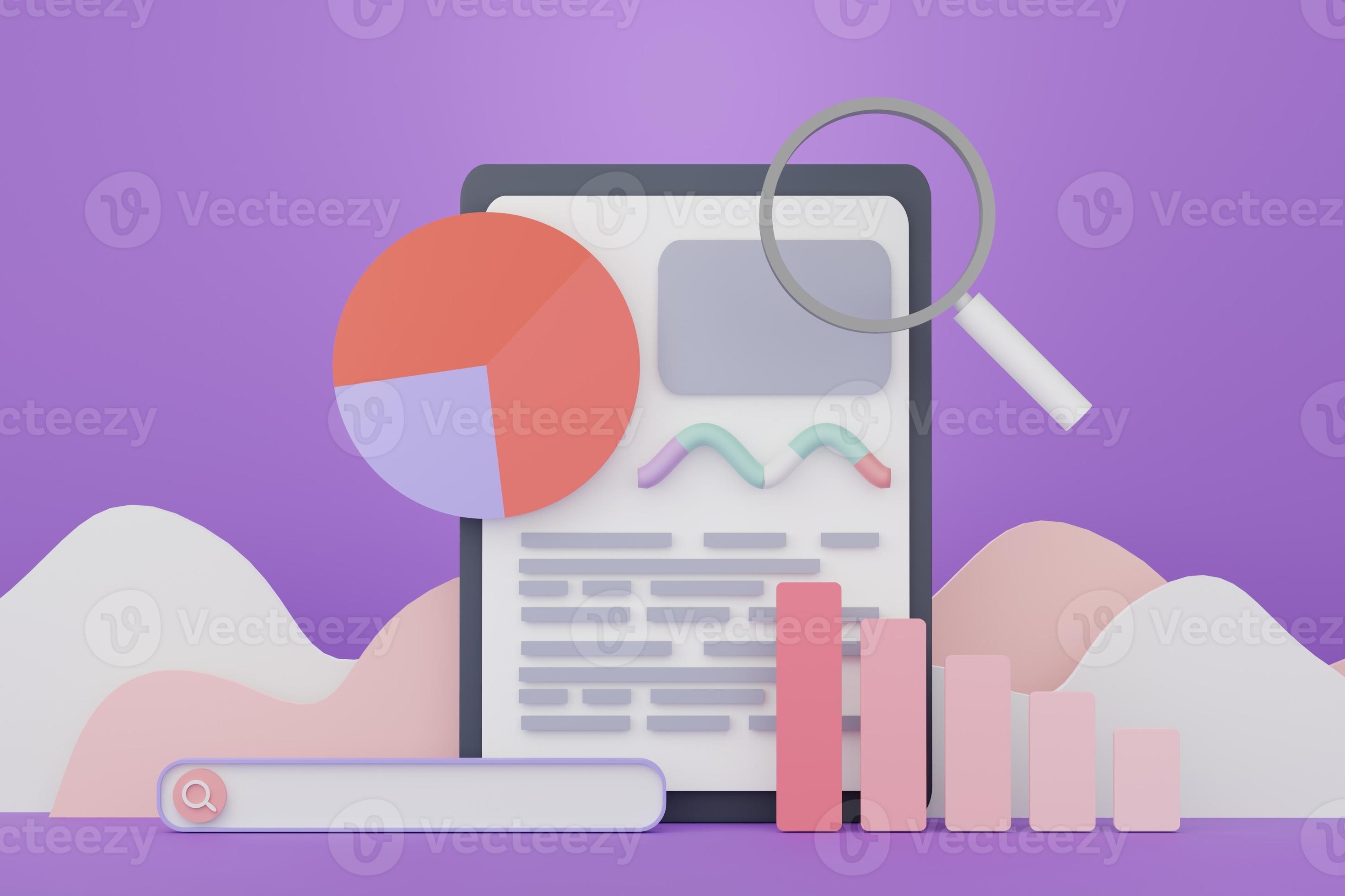 3d render SEO data an analytics. User interface for web banner and mock up. Business graph chart ...