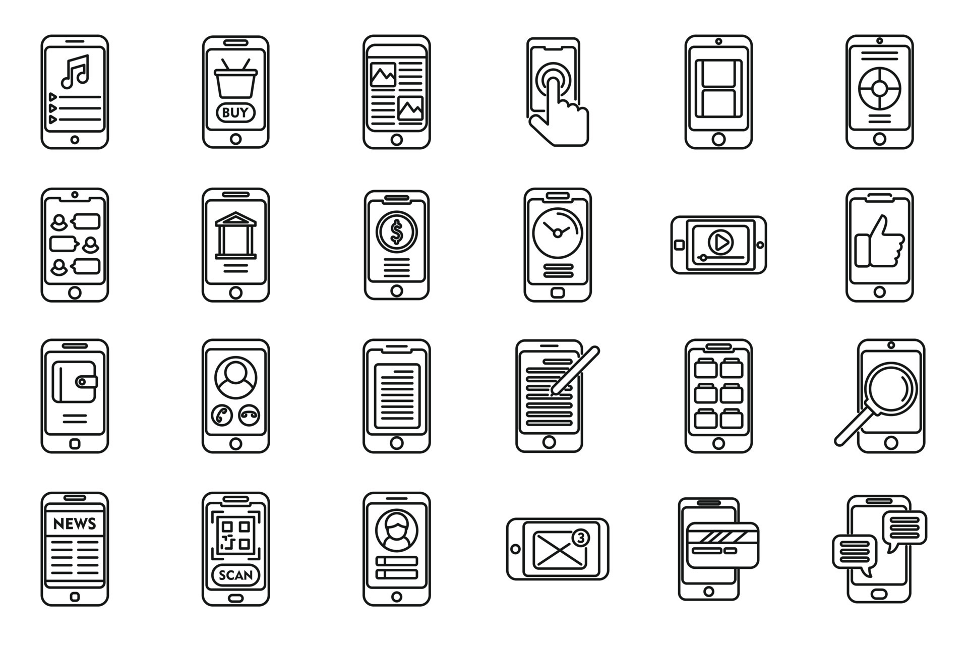 Using smartphone icons set outline vector. App addiction 8821468 Vector ...