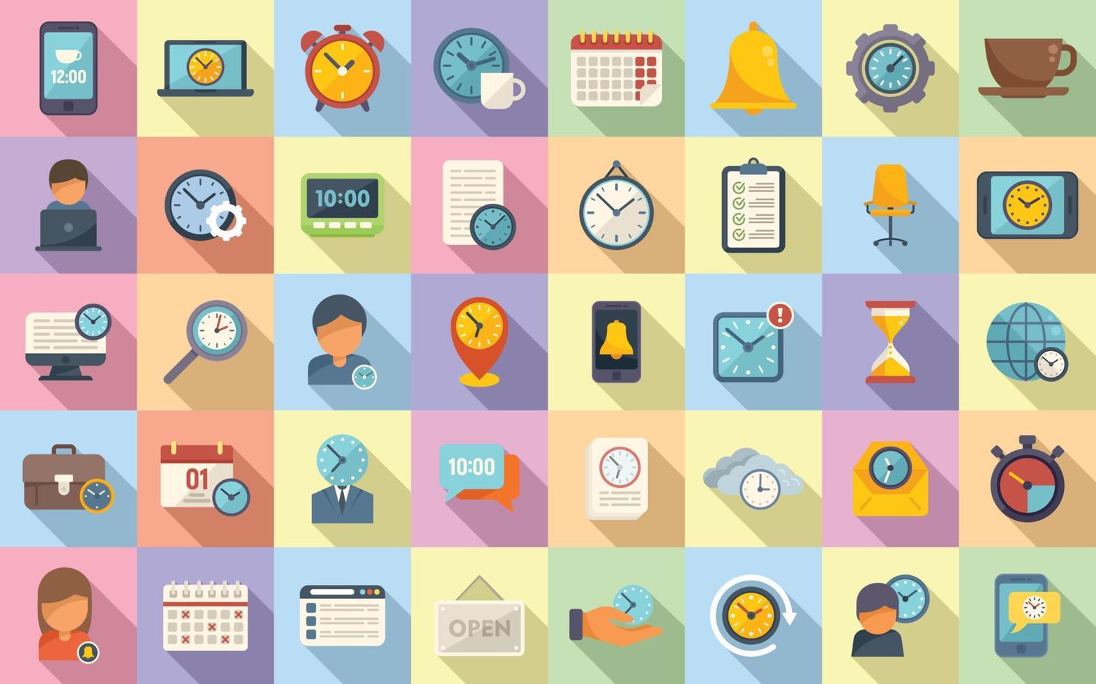 Flexible working hours icons set flat vector. Alarm clock 8821500 ... Flexible working hours icons set flat vector. Alarm clock 8821500 ...