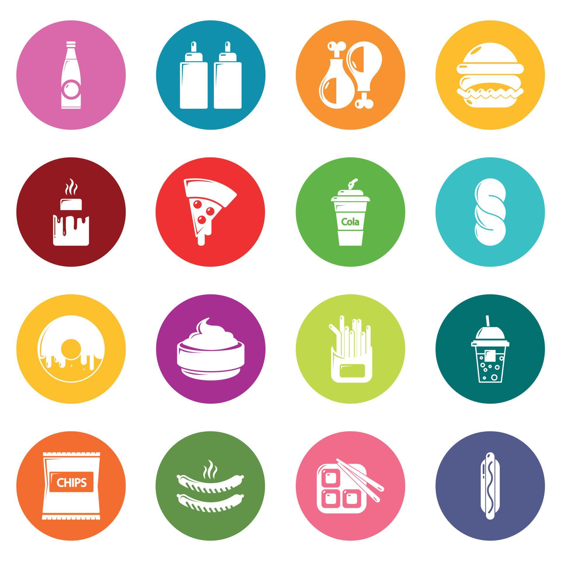 Fast food icons set colorful circles vector 8821598 Vector Art at Vecteezy