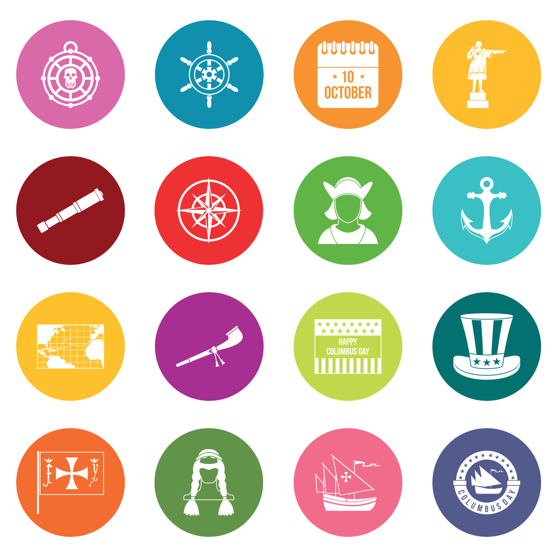 Columbus Day icons many colors set 8821638 Vector Art at Vecteezy