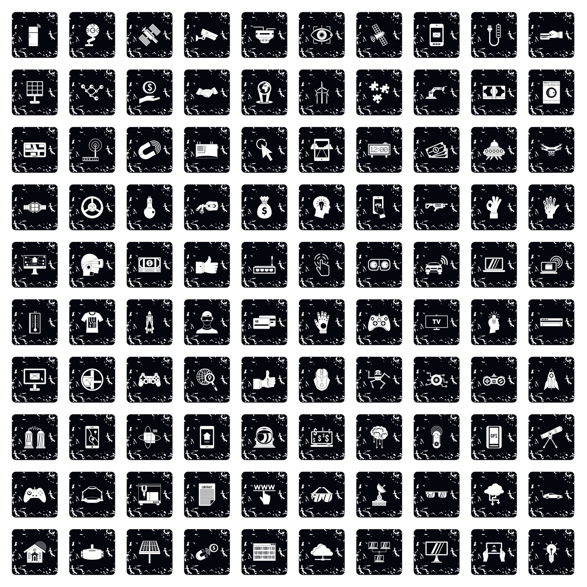 100 hi-tech icons set, grunge style 8822346 Vector Art at Vecteezy 100 hi-tech icons set, grunge style 8822346 Vector Art at Vecteezy