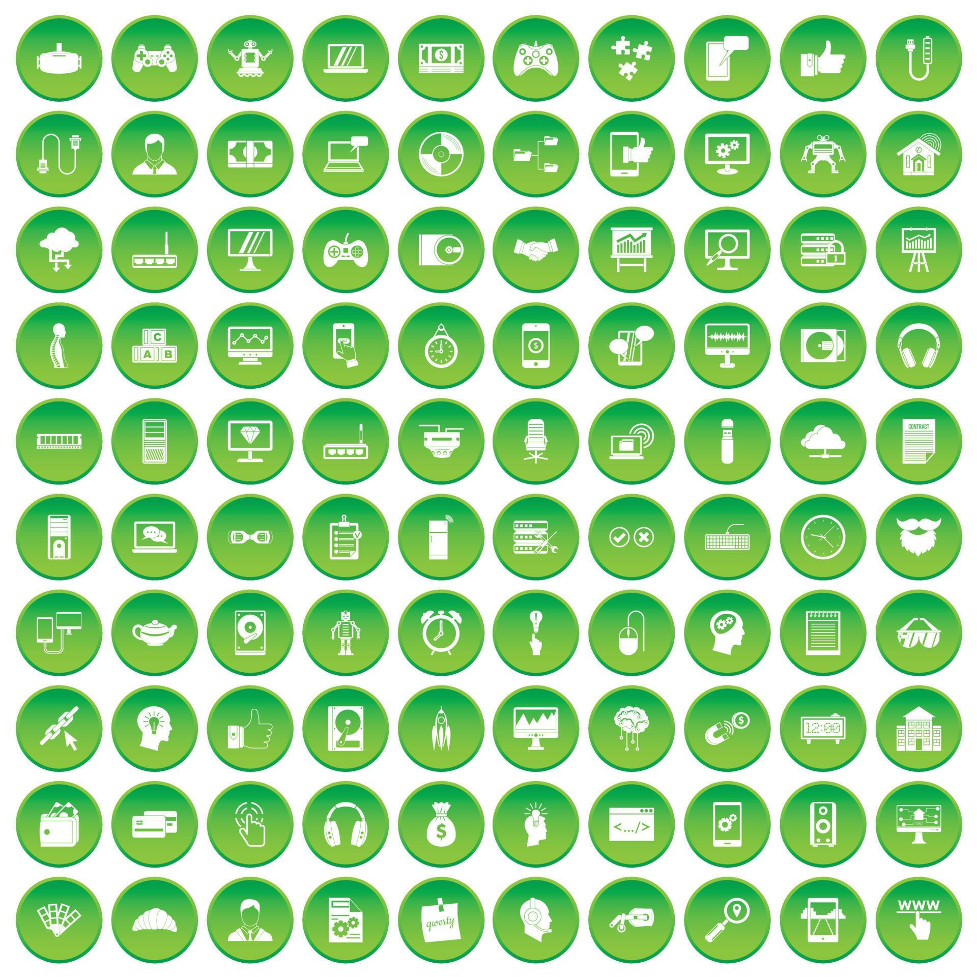 100 programmer icons set green circle 8823316 Vector Art at Vecteezy