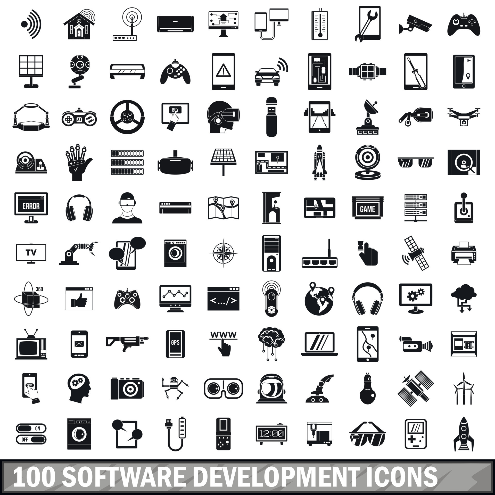 100 software development icons set, simple style 8824679 Vector Art at ...