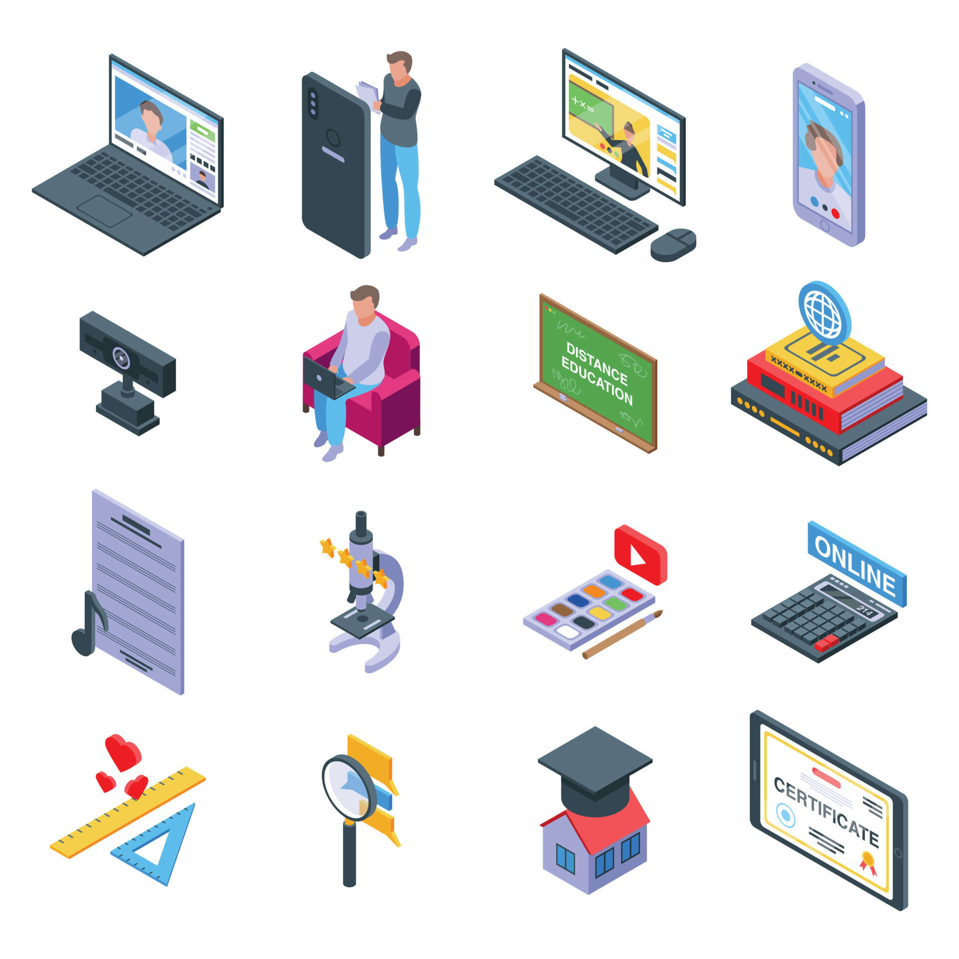 Distance education icons set, isometric style 8824699 Vector Art at ...